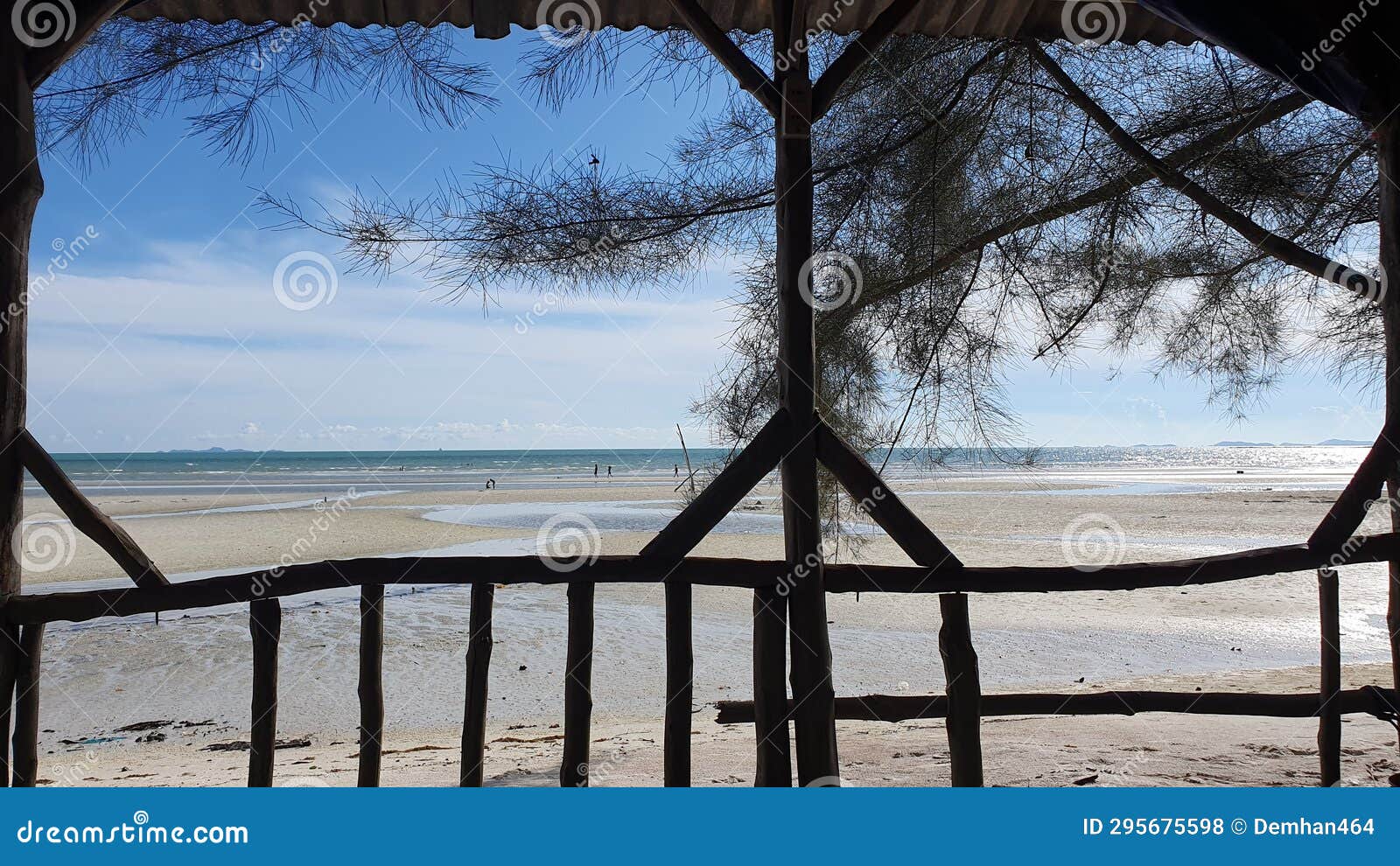 Beach and Trees from Wooden Buildings on the Beach Stock Photo - Image ...