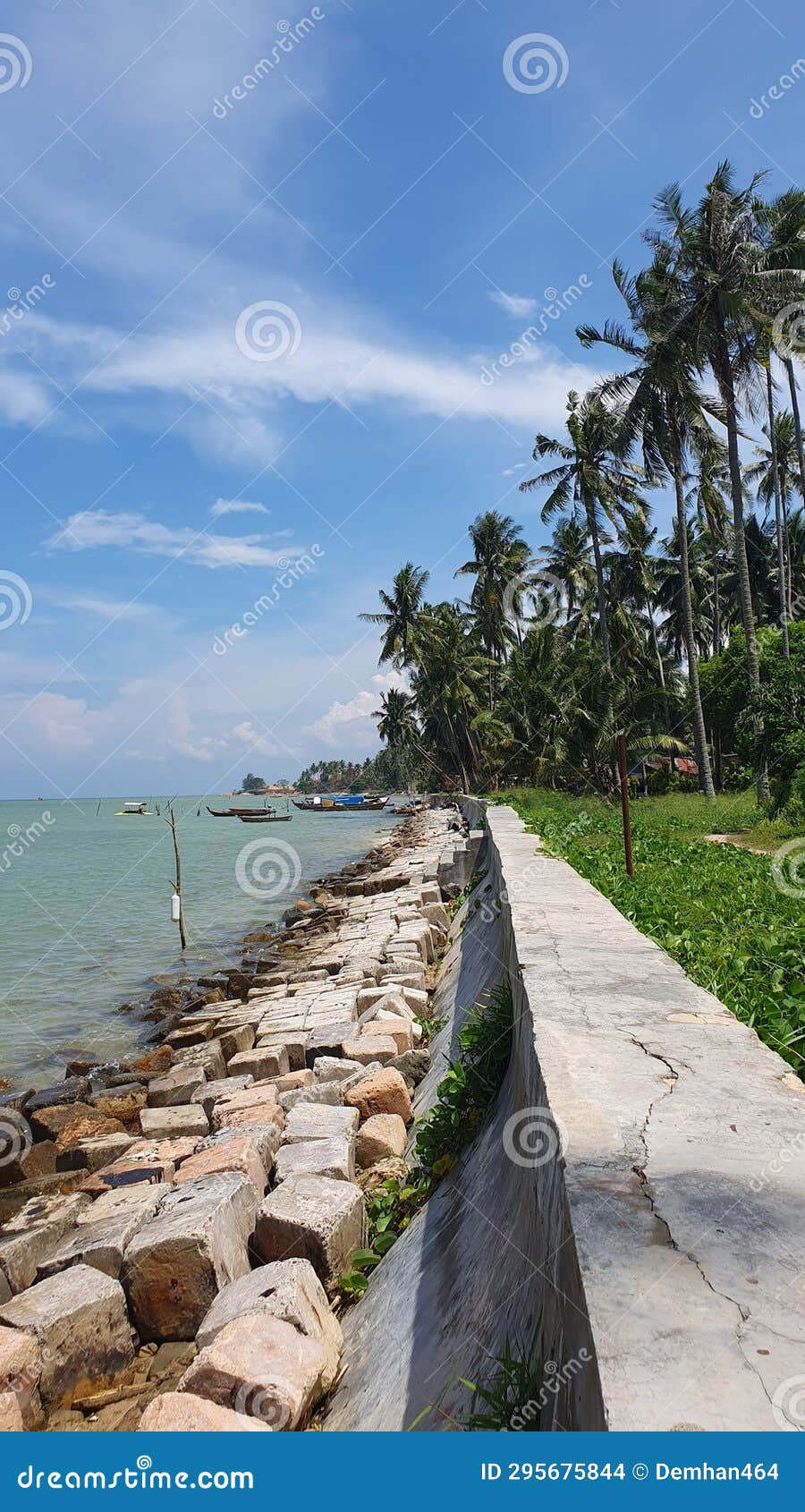 Beach and Trees from Wooden Buildings on the Beach Stock Photo - Image ...