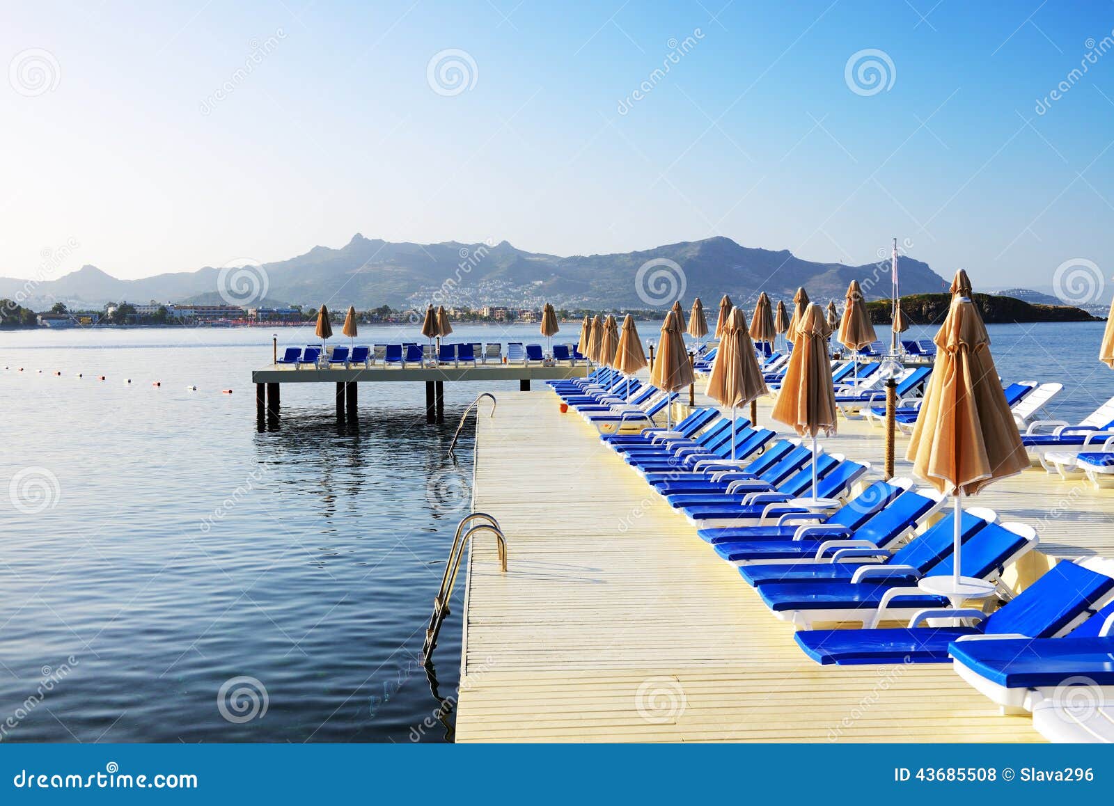 Beach on Turkish resort stock photo. Image of sunbed - 43685508
