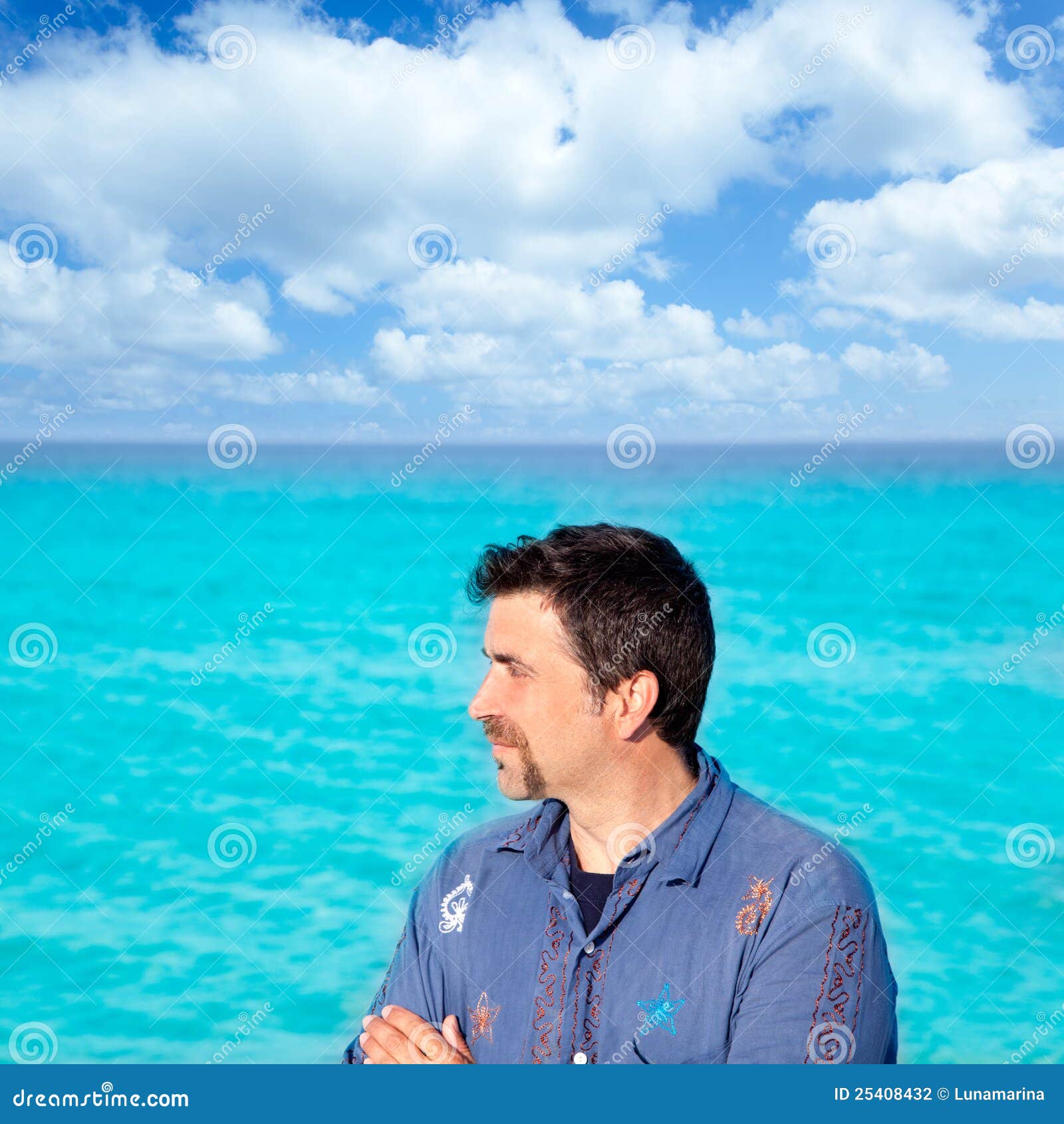 Beach in Turquoise with Retro Man Profile Stock Photo - Image of ...