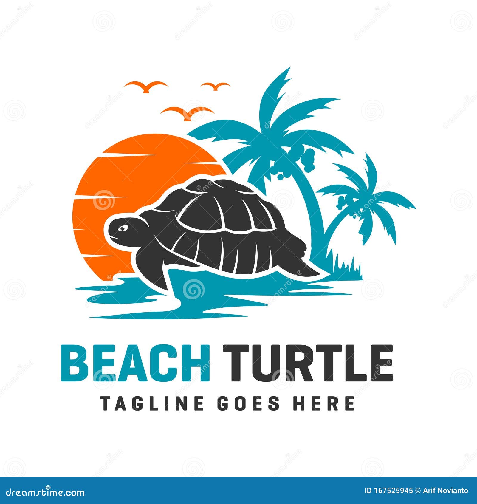 Beach Turtle With Wave And Sunset Logo Design Cartoon Vector ...