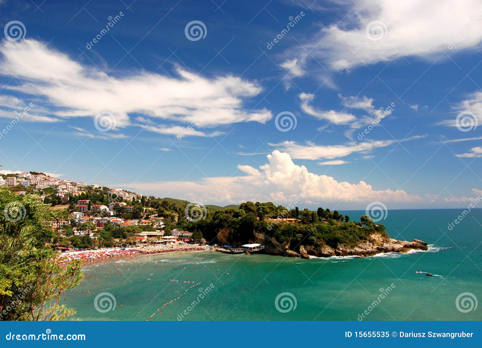 Beach in Ulcinj, Montenegro Stock Image - Image of cars, building: 15655535