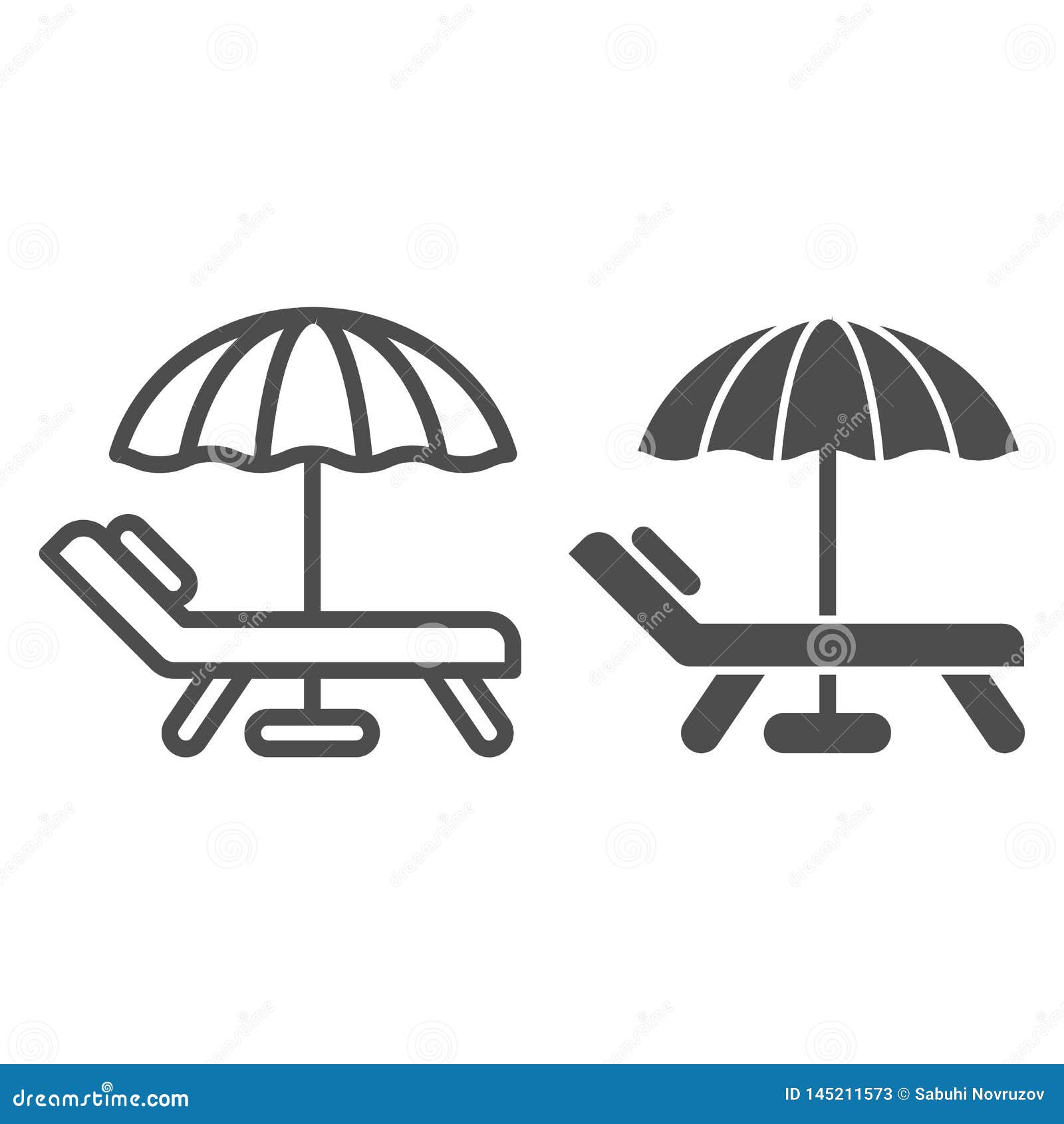 Beach Umbrella And Chair Line And Glyph Icon Vacation Vector
