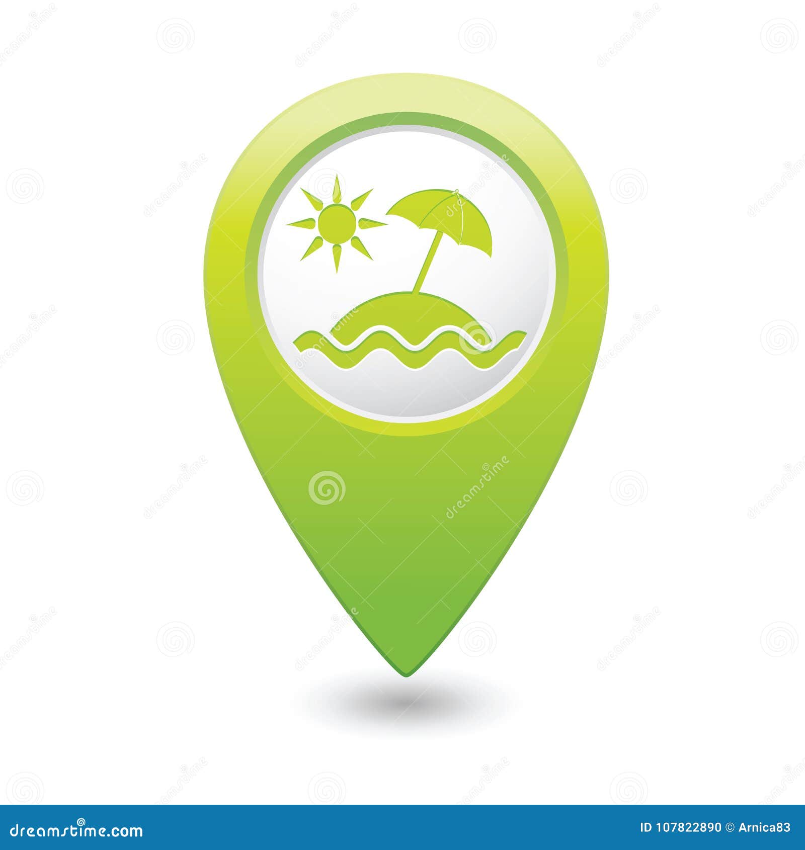 Beach Umbrella Icon on Map Pointer Stock Vector - Illustration of place ...