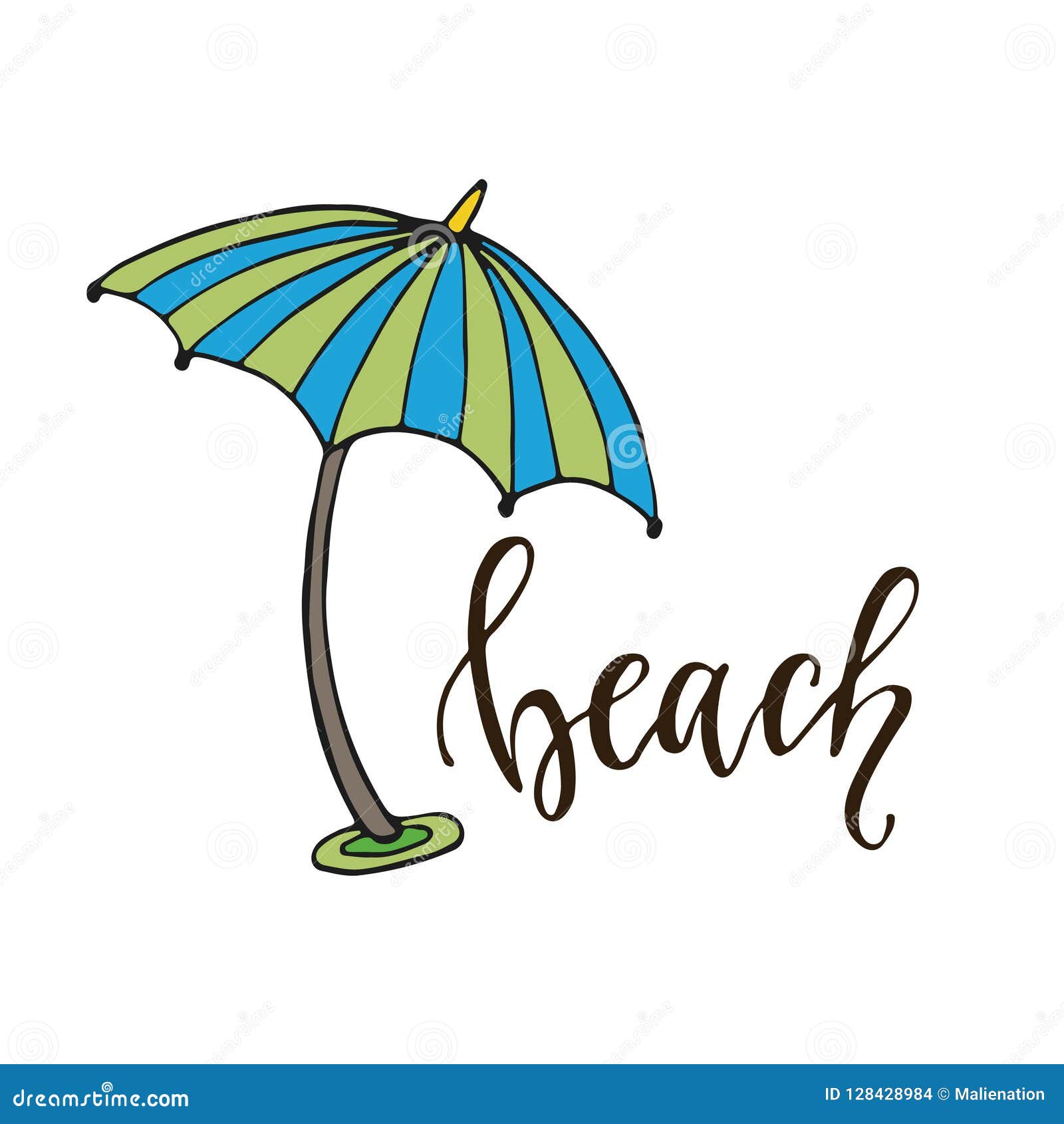 Beach Umbrella Illustration. Sticker Print Design. Summer Banner ...