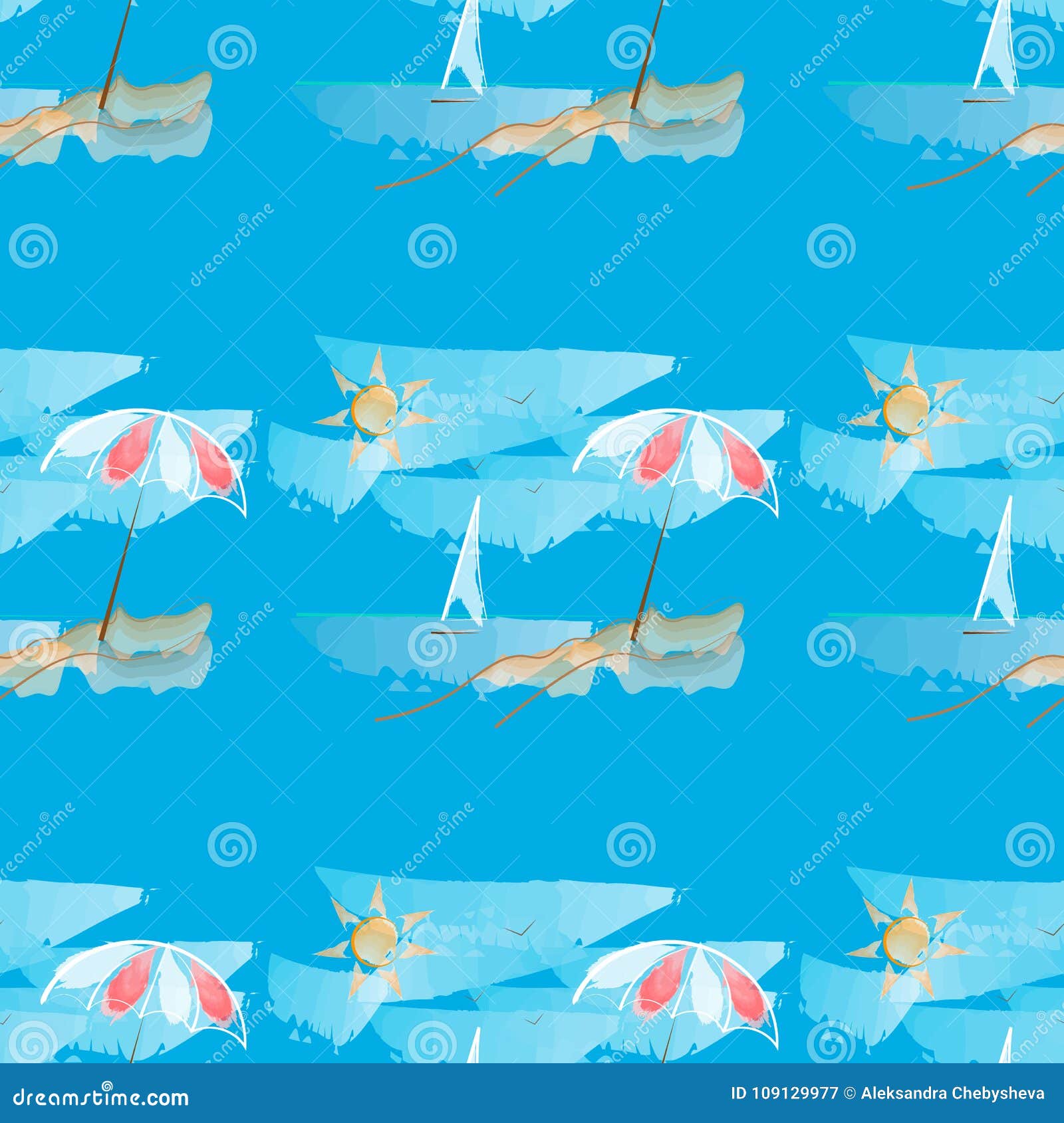 Beach Umbrella. Vector Seamless Pattern on a Blue Background Stock ...