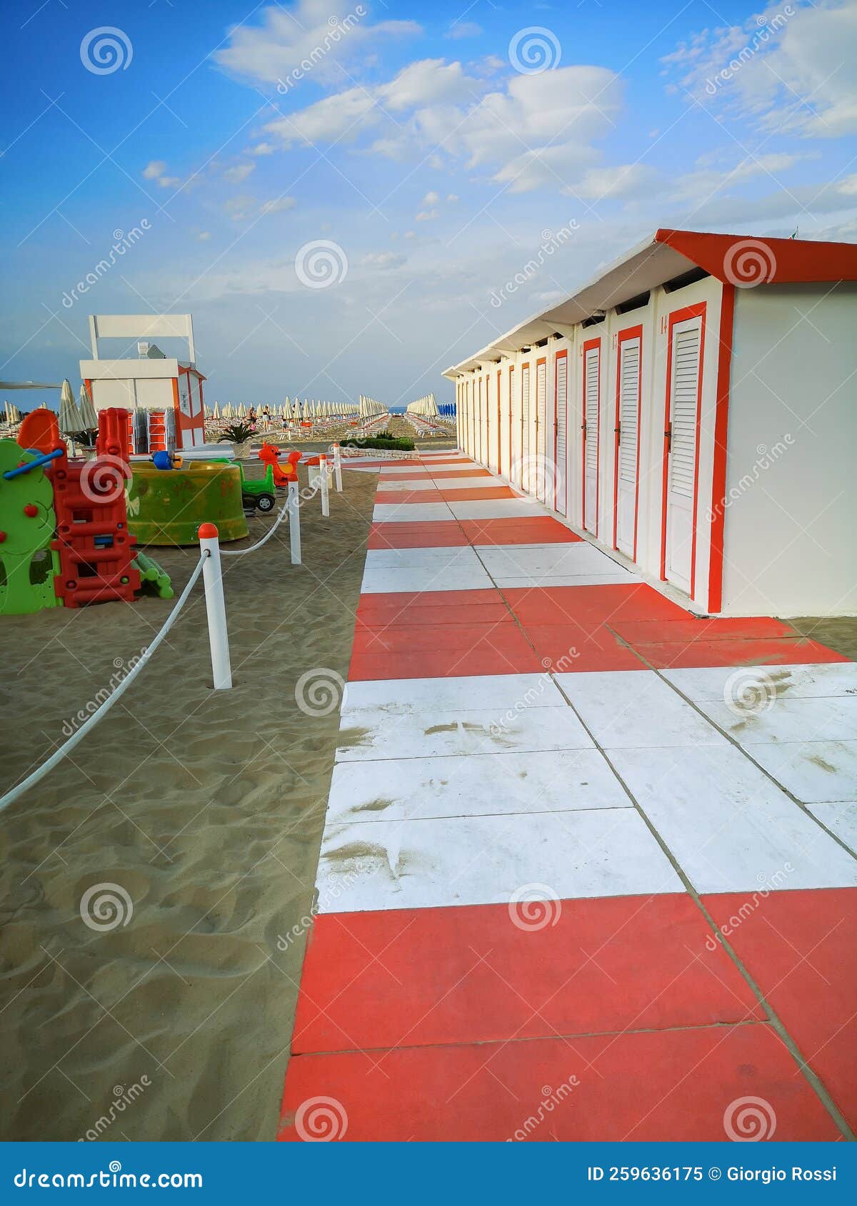 Beach with Umbrellas, Changing Cabins and Playground for Small Children ...