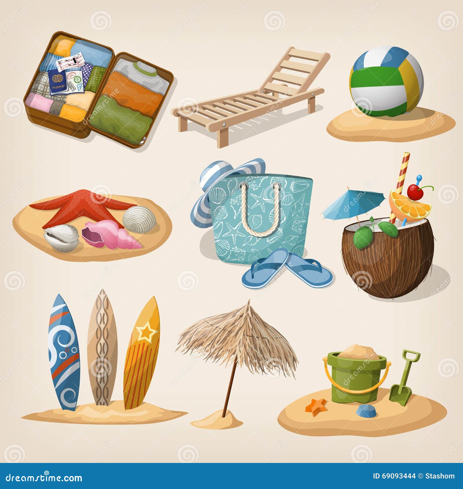 Beach Vacation Icon Set. Vector Illustration Stock Vector ...