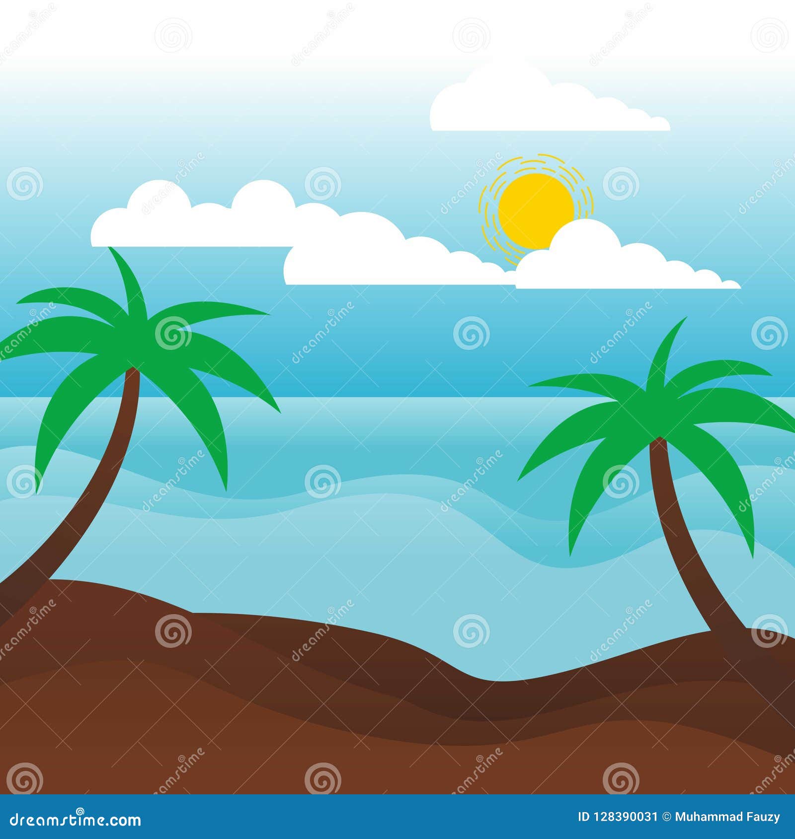 Beach Vector Illustration with Simple Design Stock Vector ...