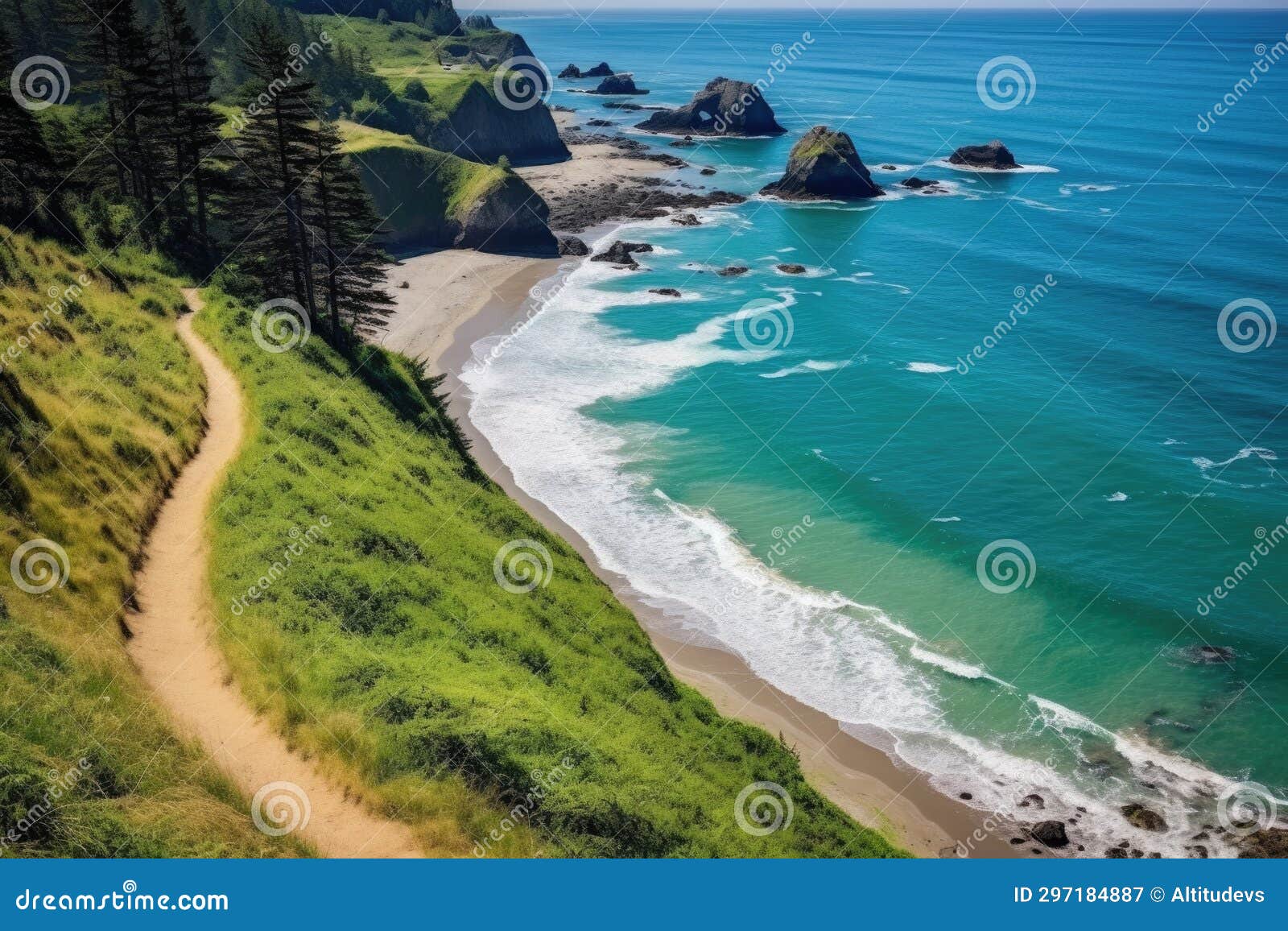 Beach View from a High Cliffside Trail Stock Image - Image of generated ...