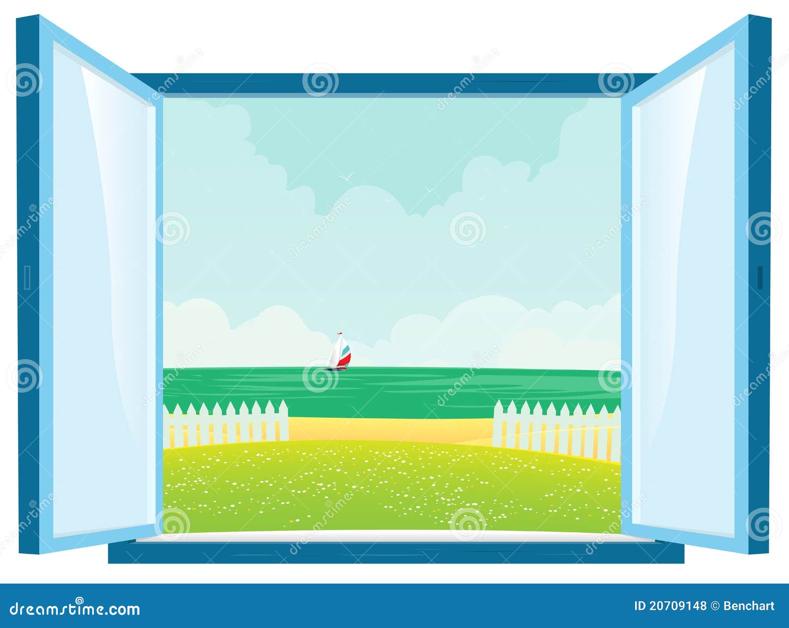 Beach View by the Window stock vector. Illustration of aperture - 20709148