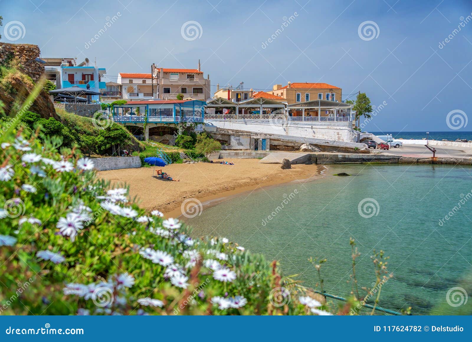 Beach and Village of Panormos, Crete Greece Stock Photo - Image of ...