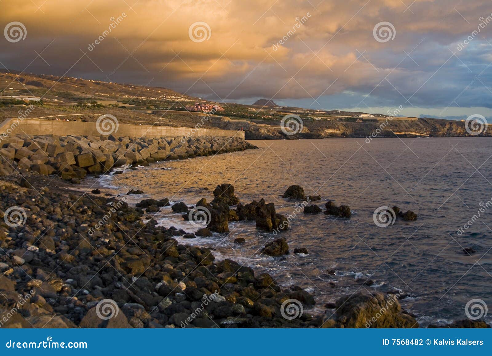 Beach with volcano rocks stock photo. Image of flow, littoral - 7568482