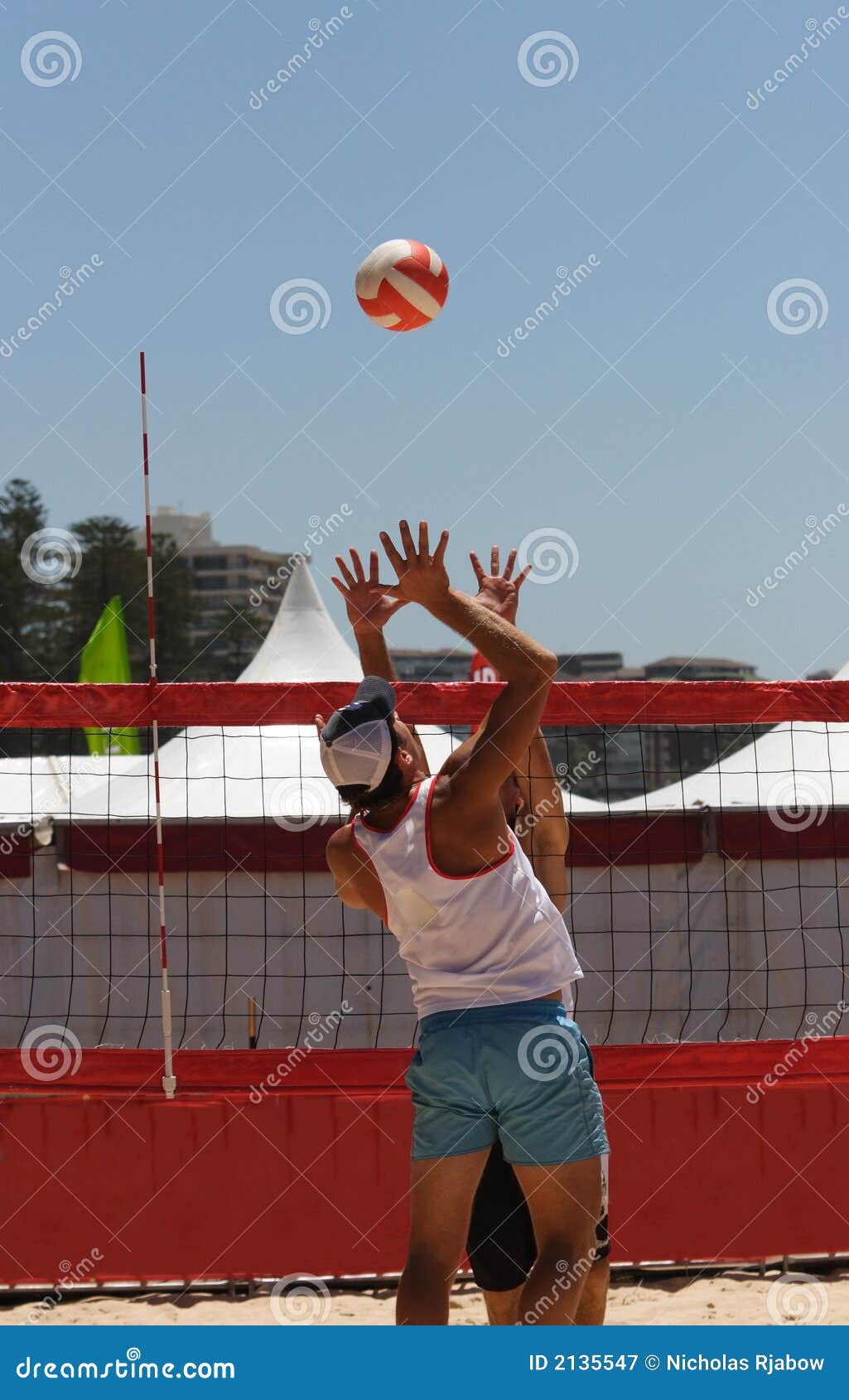 Beach Volleyball Court Is Surrounded By Many National Flags Editorial Image