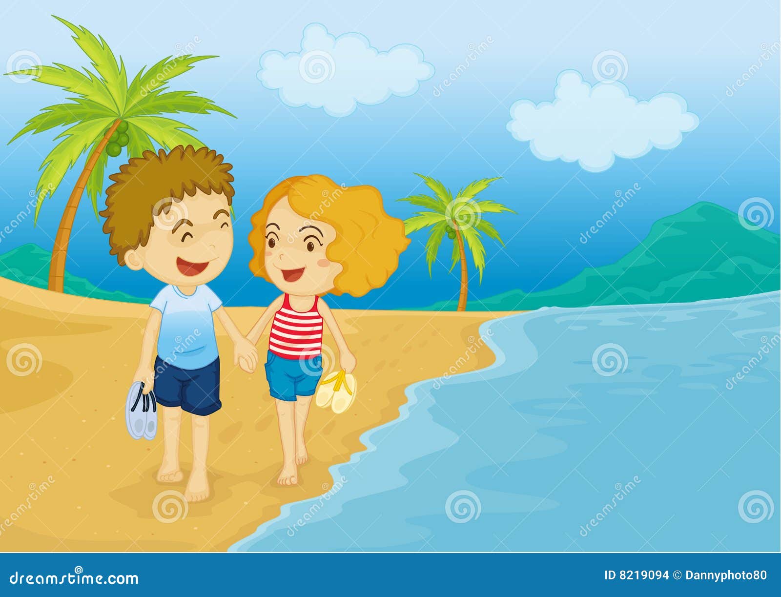 Beach walk stock illustration. Illustration of palms, sketch - 8219094