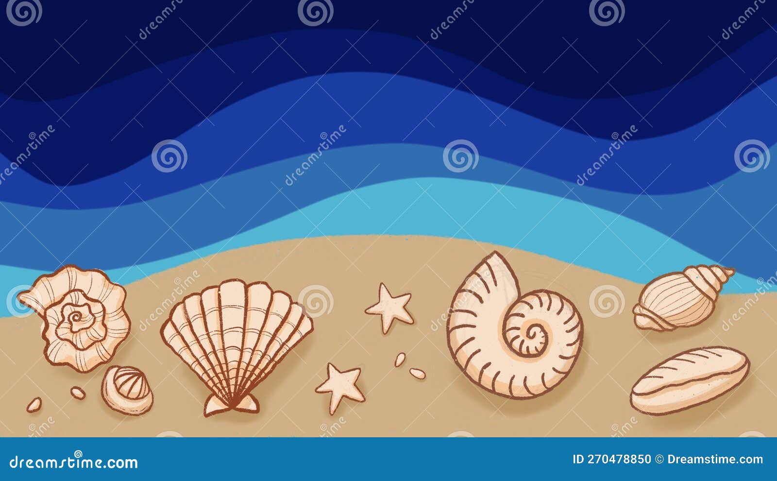 Beach Wallpaper Background with Shells and Starfish Stock Illustration ...