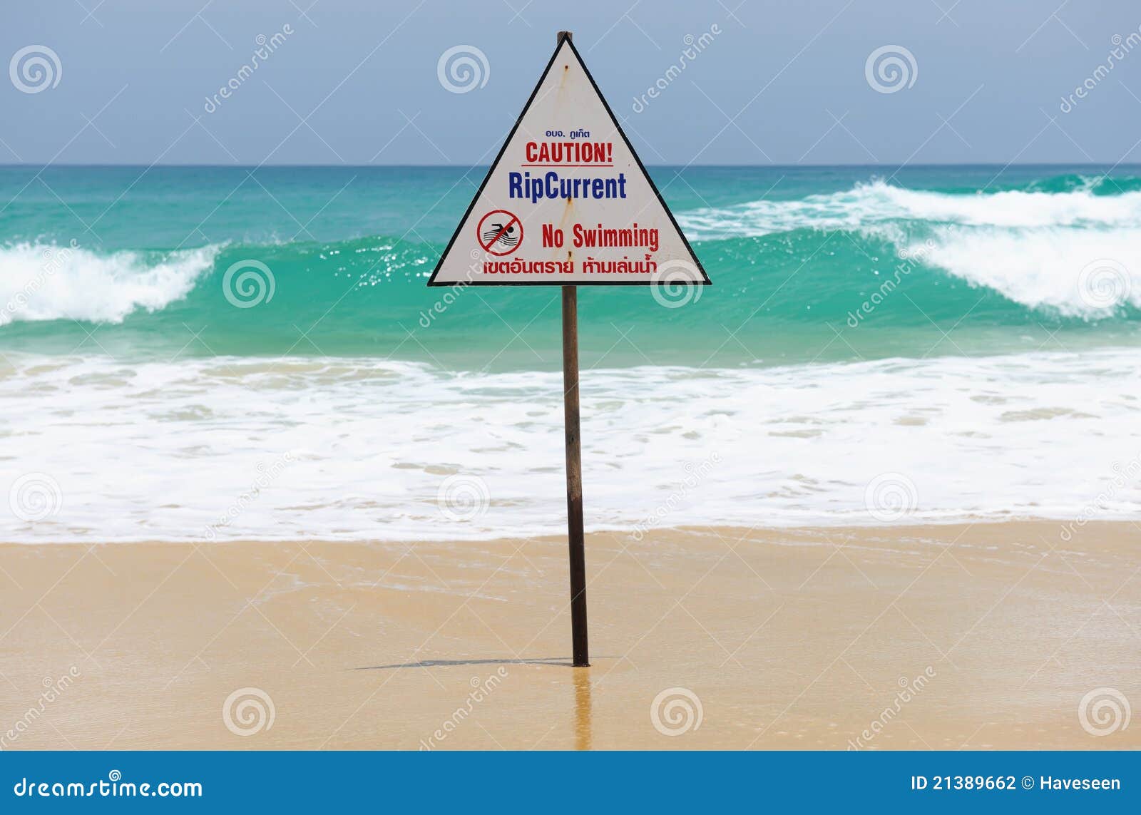 Beach Warning Sign Displays Drowning Icon As Powerful Waves Crash ...
