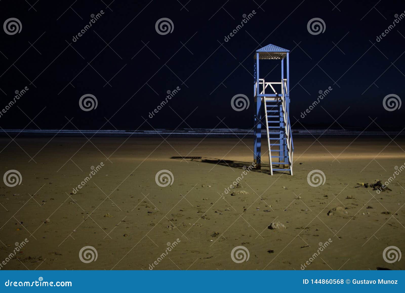 Beach Watchtower on the Beach of Essaouira Illuminated at Night Stock ...