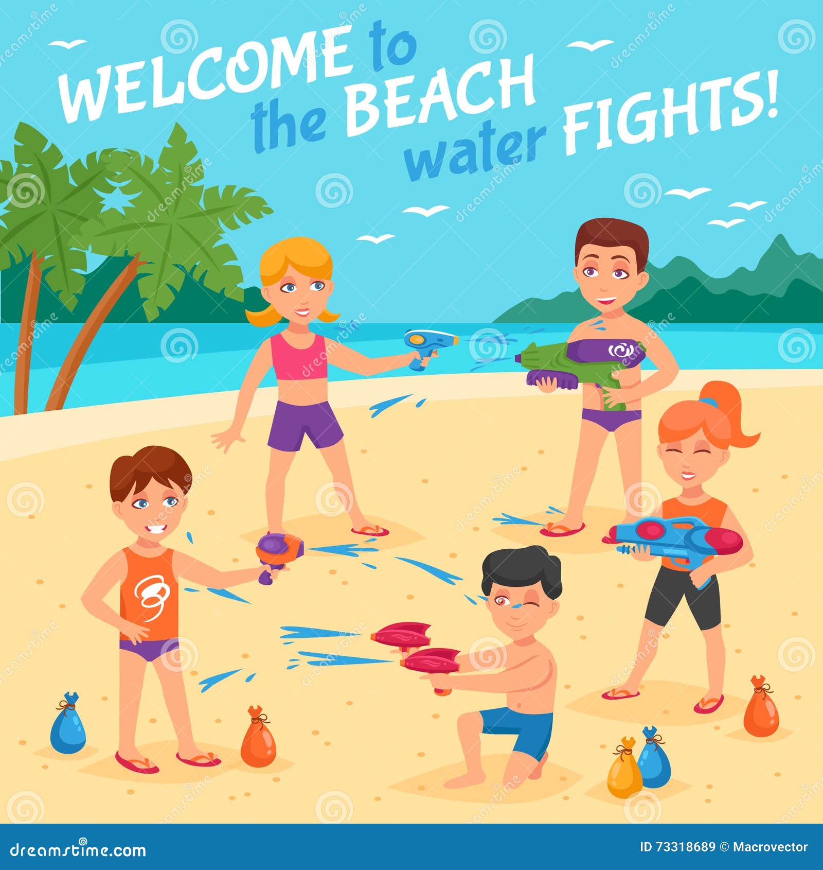 Beach Water Fights Illustration Stock Vector - Illustration of sand ...