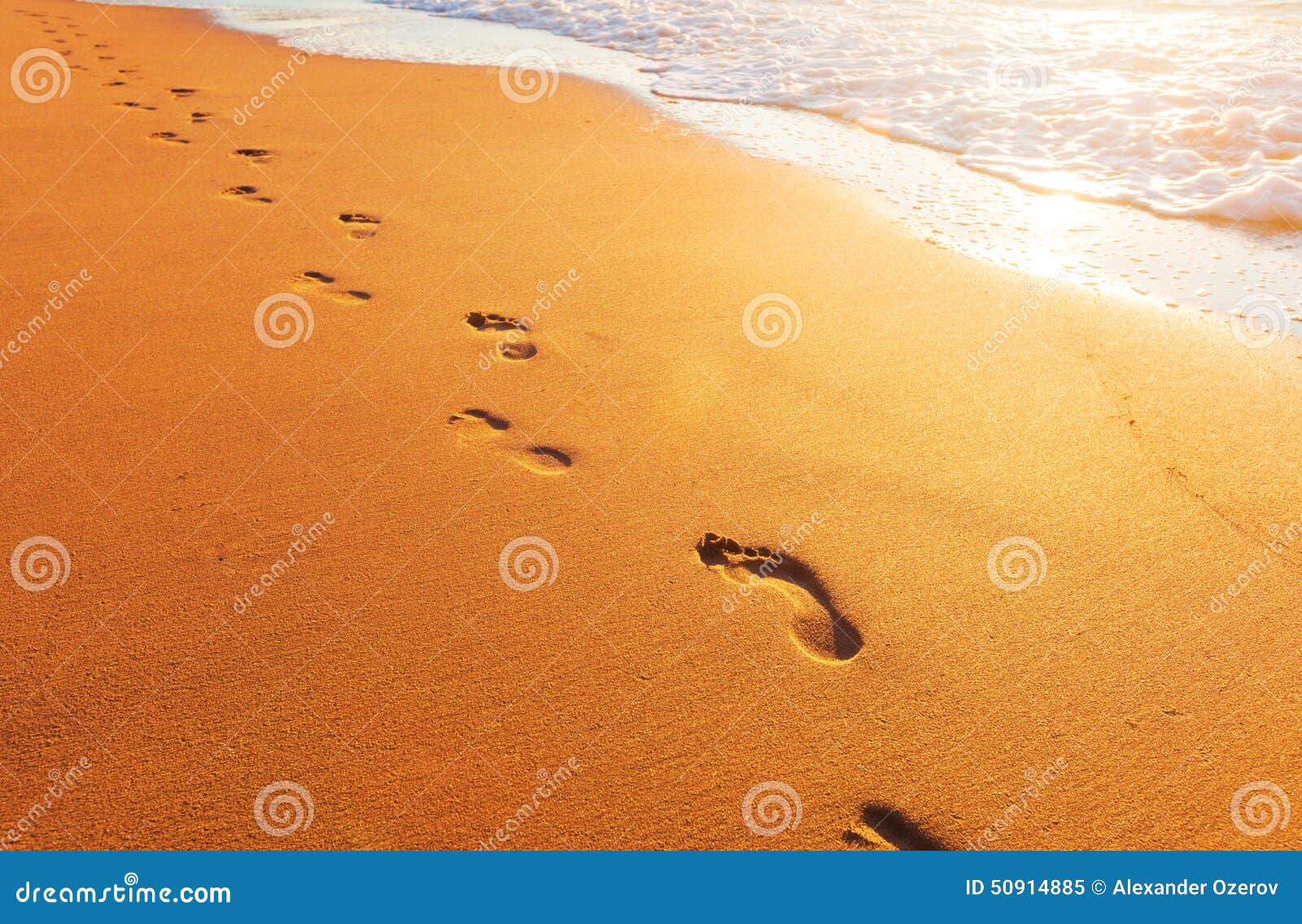 Beach, wave and footprints stock image. Image of mediterranean - 50914885