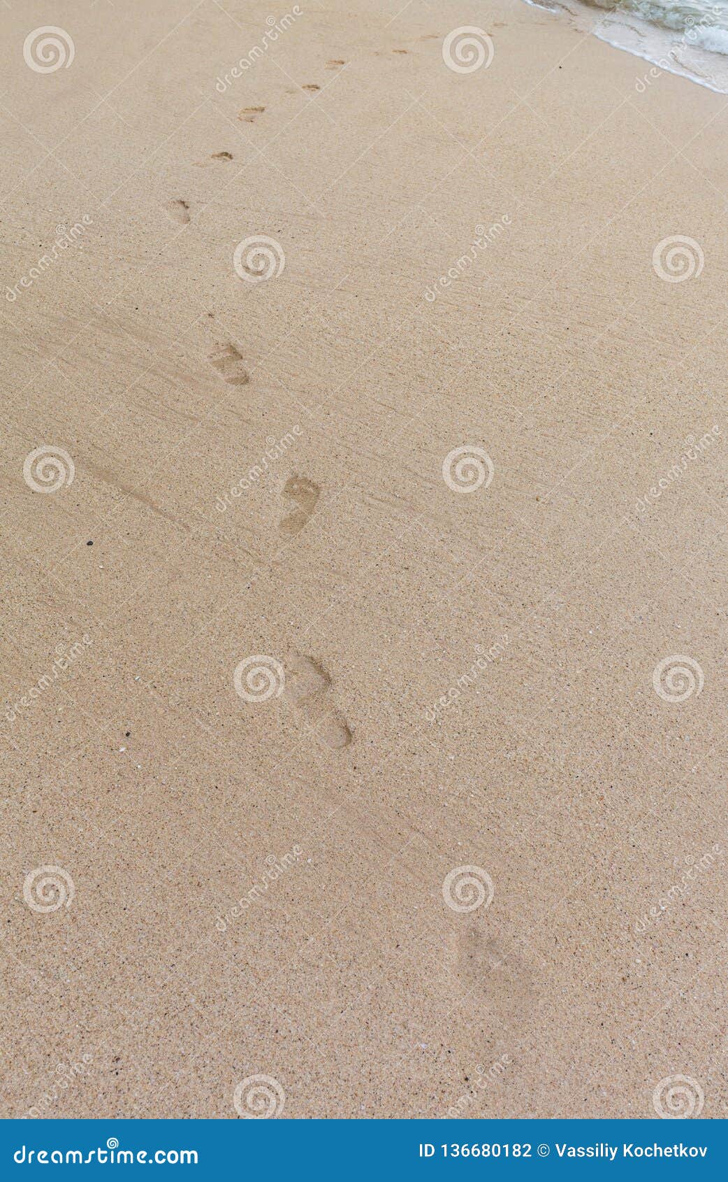 Beach, Wave and Footprints at Sunset Time Stock Photo - Image of ...