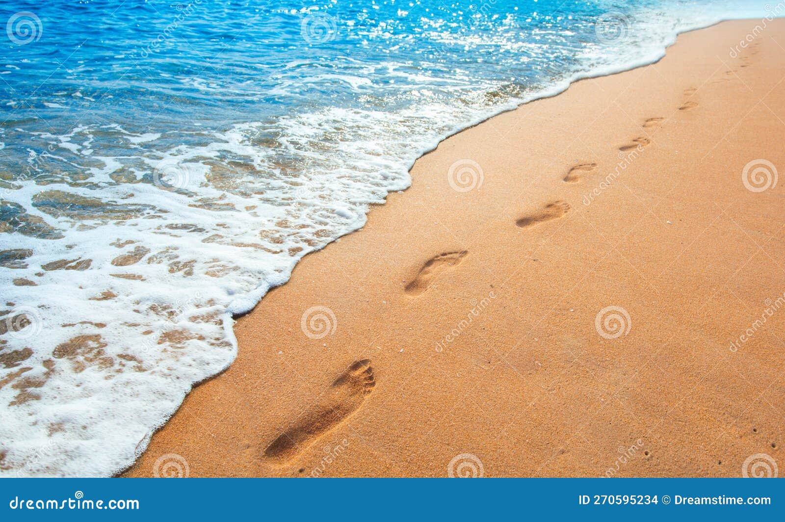 Beach, Wave and Footprints at Sunset Time Stock Photo - Image of relax ...