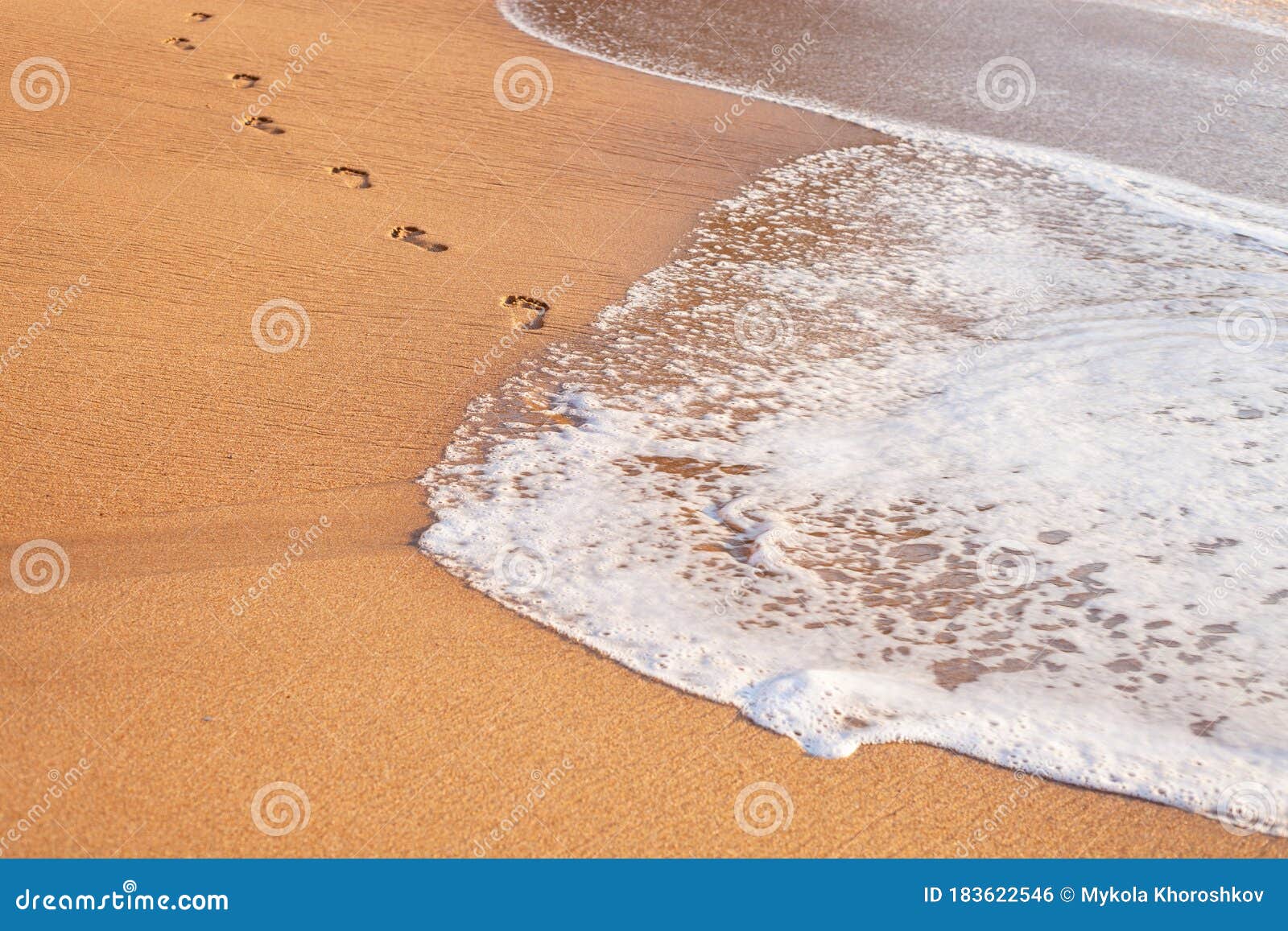 Beach, Wave and Footprints on Tropical Beach Stock Photo - Image of ...