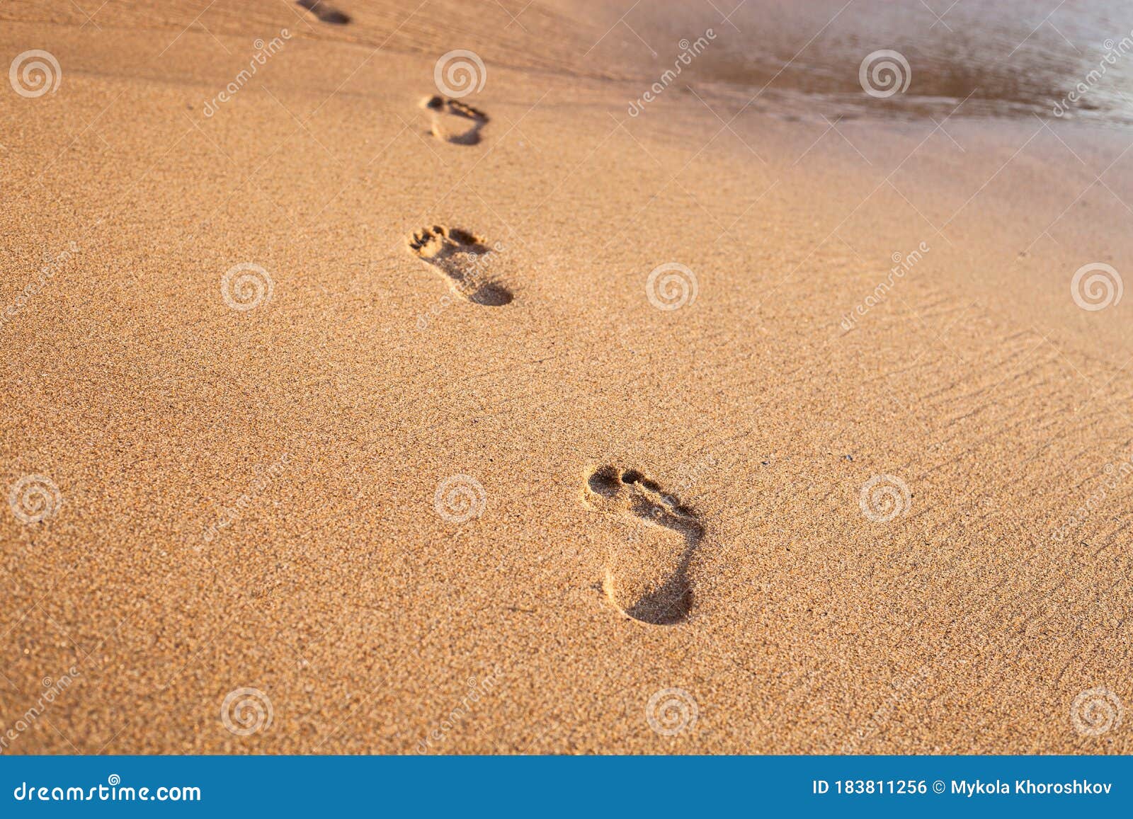 Beach, Wave and Footprints on Tropical Beach Stock Photo - Image of ...