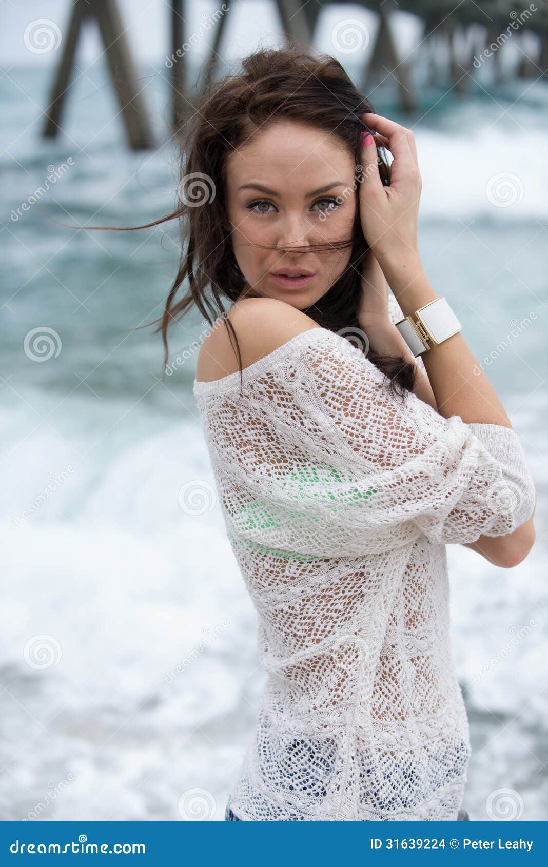 At a beach with waves. stock photo. Image of pretty, lifestyle - 31639224