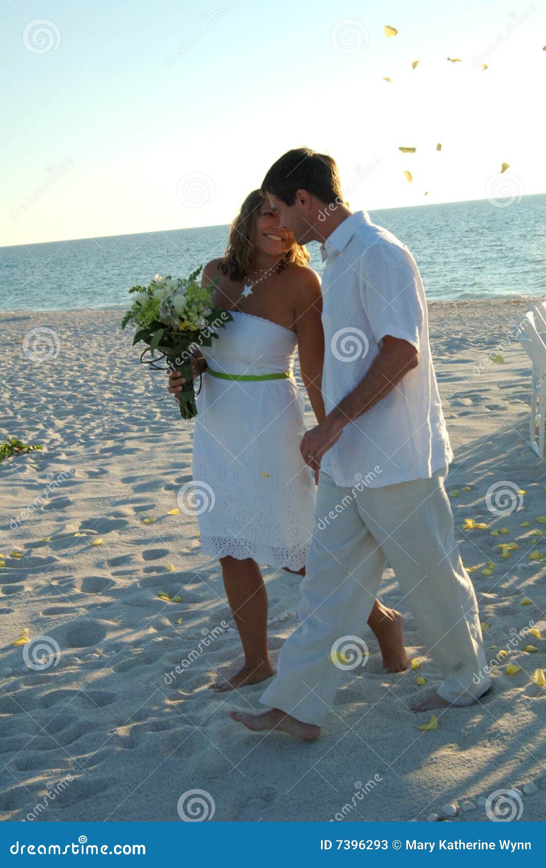 Beach Wedding Couple Just Married Stock Image - Image of attractive ...
