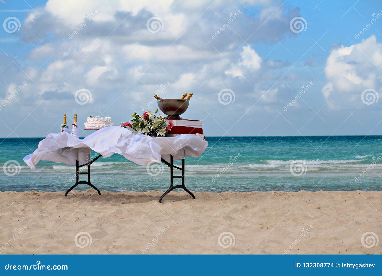 Beach Wedding Reception Setup Stock Photo - Image of setting, table ...