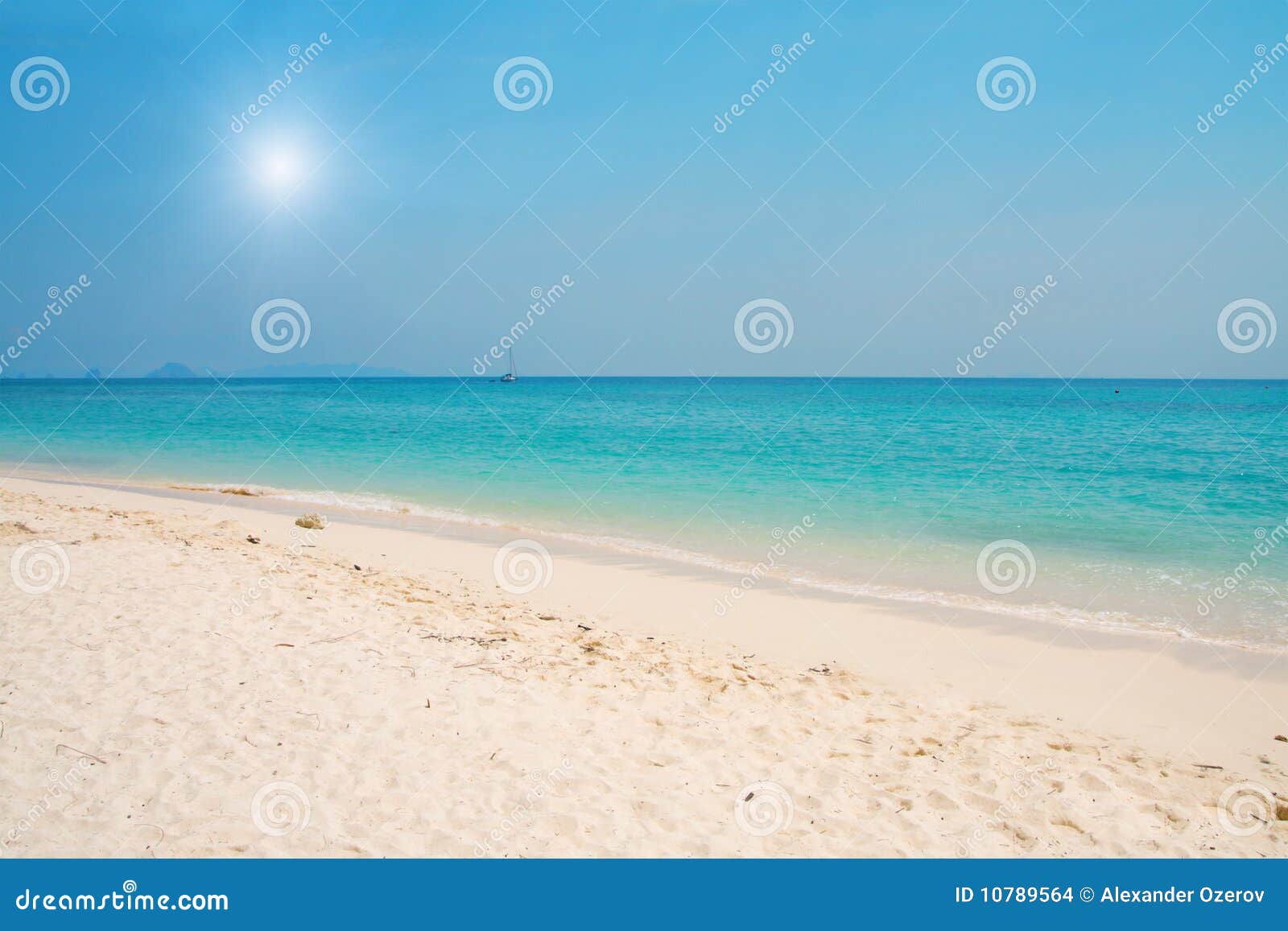 Beach with White Sand and Blue Sea Stock Photo - Image of backdrop ...