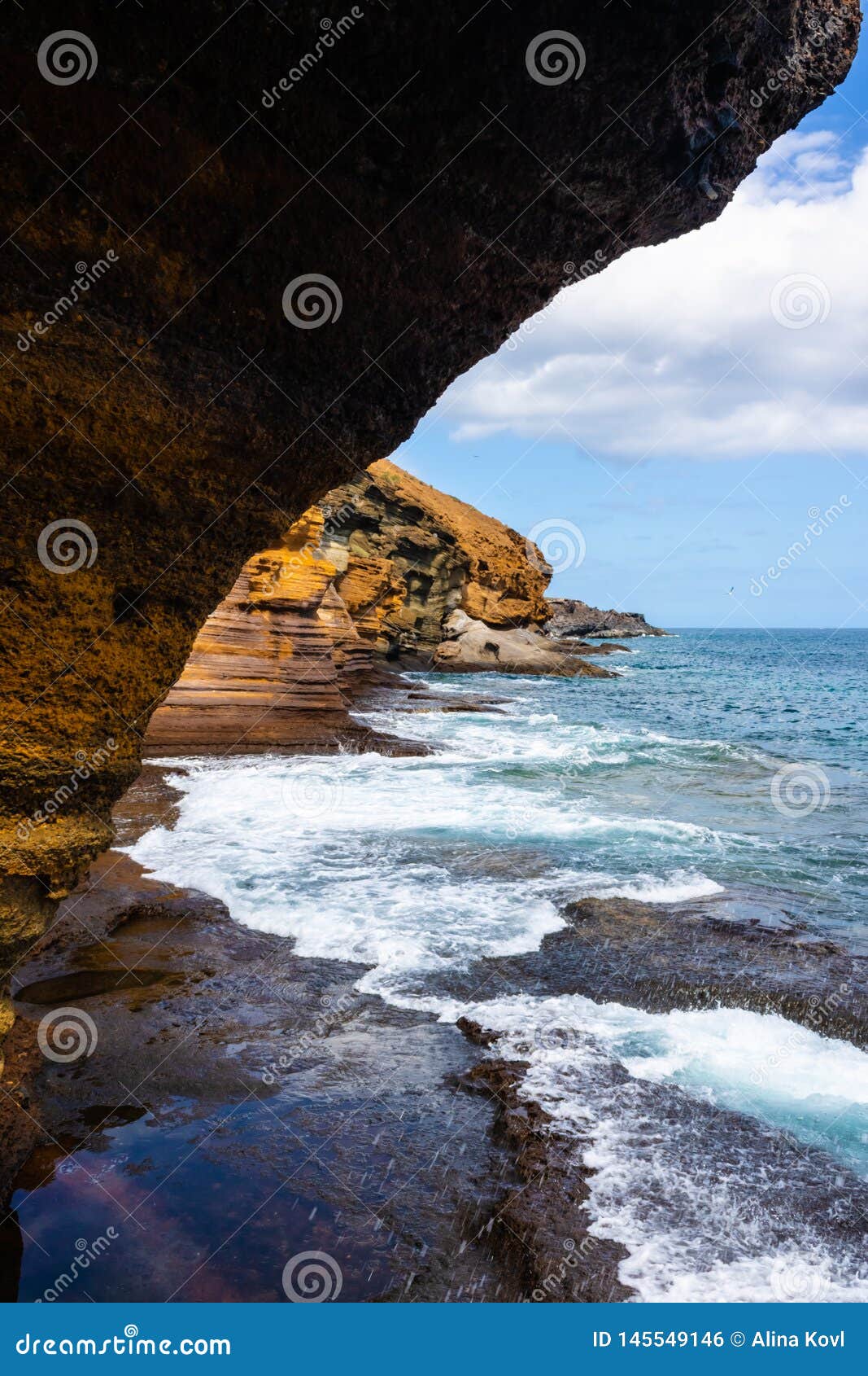 Beach with the Yellow Rocks Around - Image Stock Photo - Image of ...