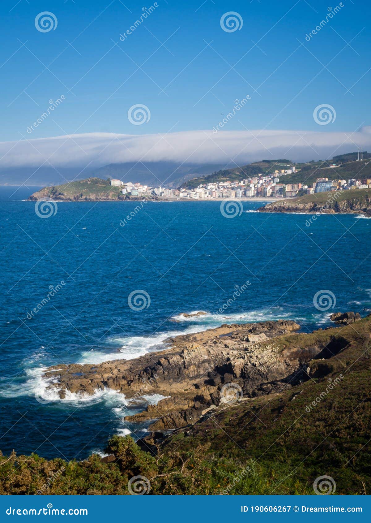 Beaches with Waves and Cliff at Sunset on the Spanish Coast Stock Image ...
