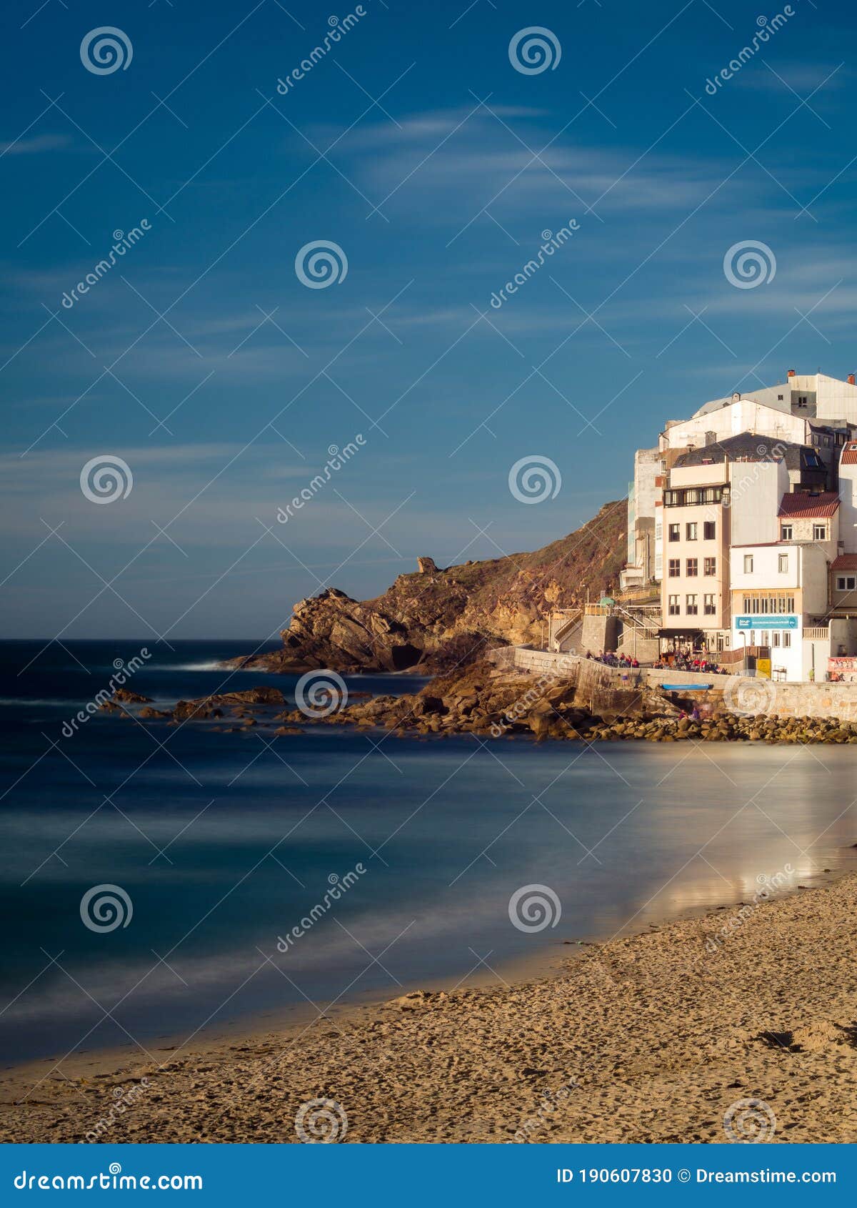 Beaches with Waves and Cliff at Sunset on the Spanish Coast Editorial ...