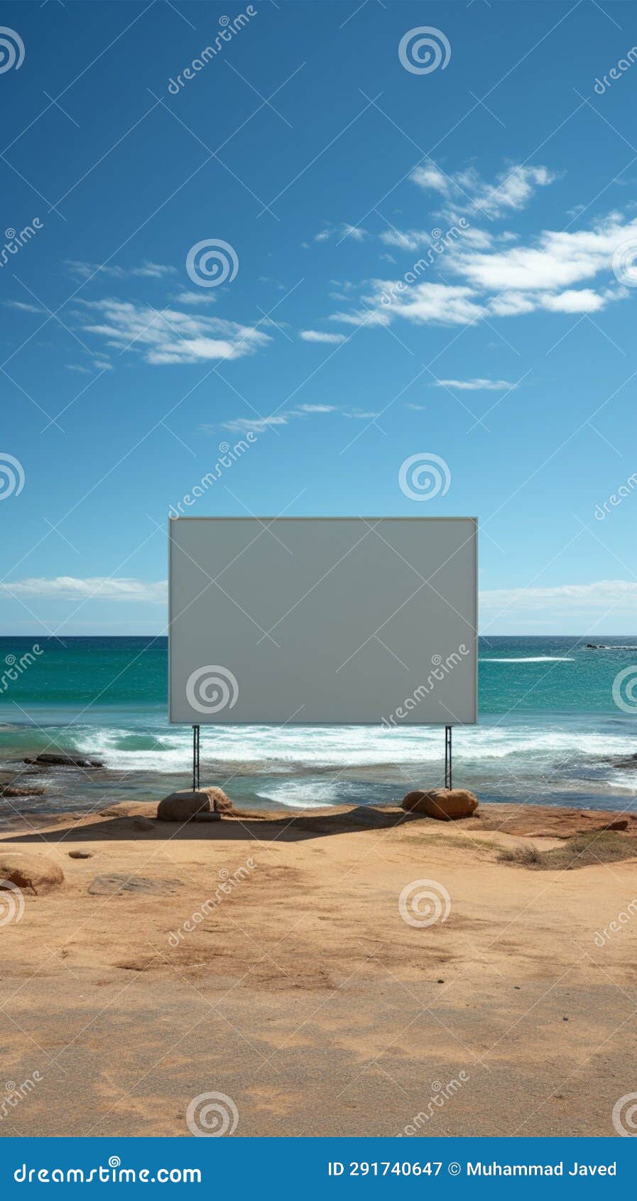 Beachfront Billboard Empty Display Amidst Sandy Shore and Expansive ...