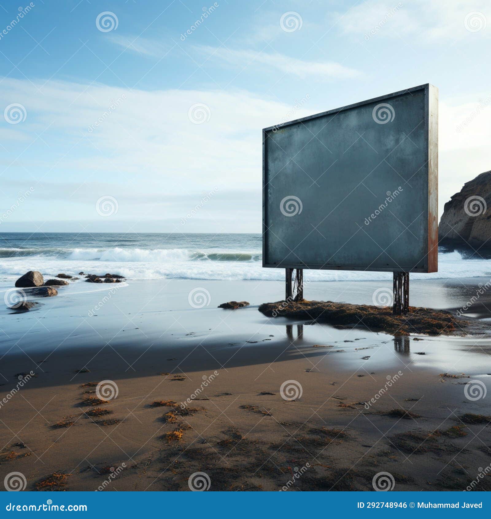Beachfront Billboard Empty Display Amidst Sandy Shore and Expansive ...