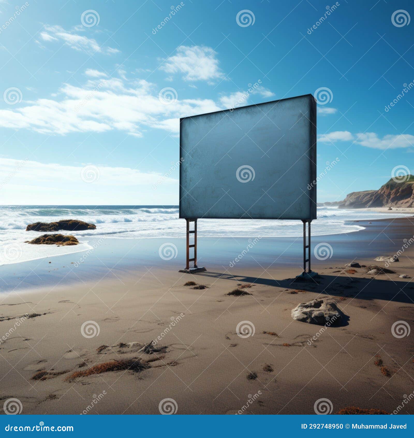 Beachfront Billboard Empty Display Amidst Sandy Shore and Expansive ...