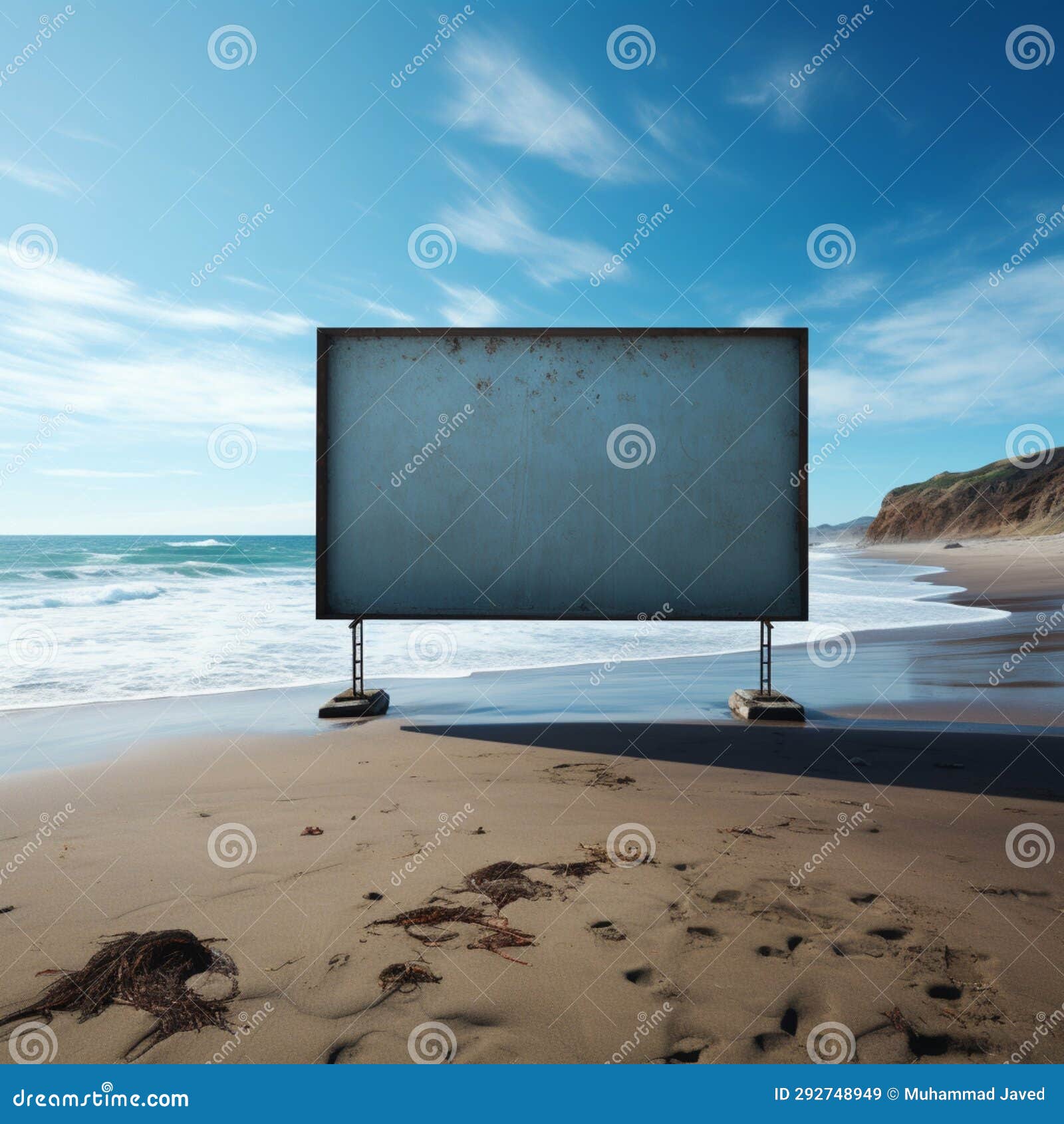 Beachfront Billboard Empty Display Amidst Sandy Shore and Expansive ...