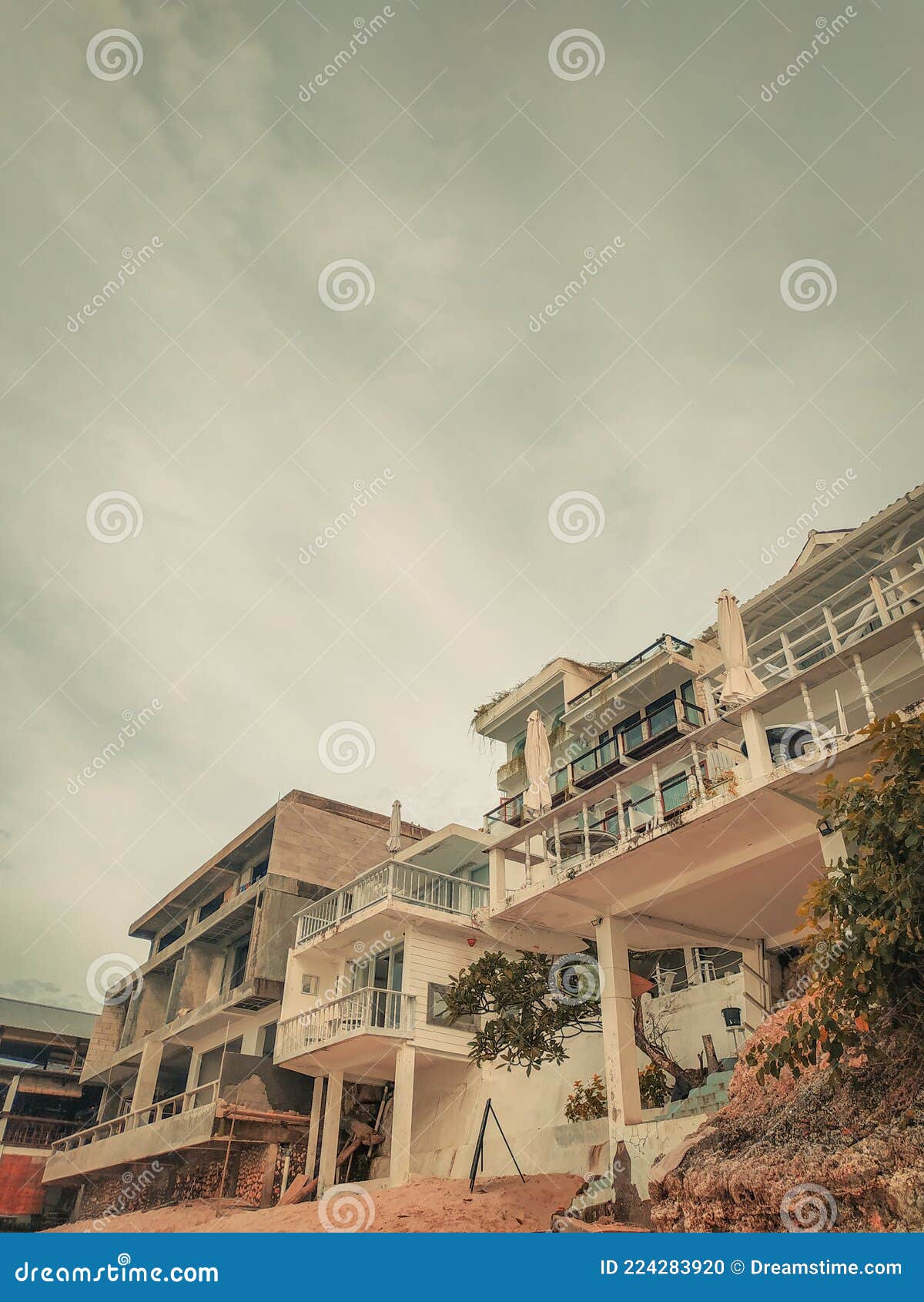 Beachfront building stock photo. Image of bottom, beach - 224283920