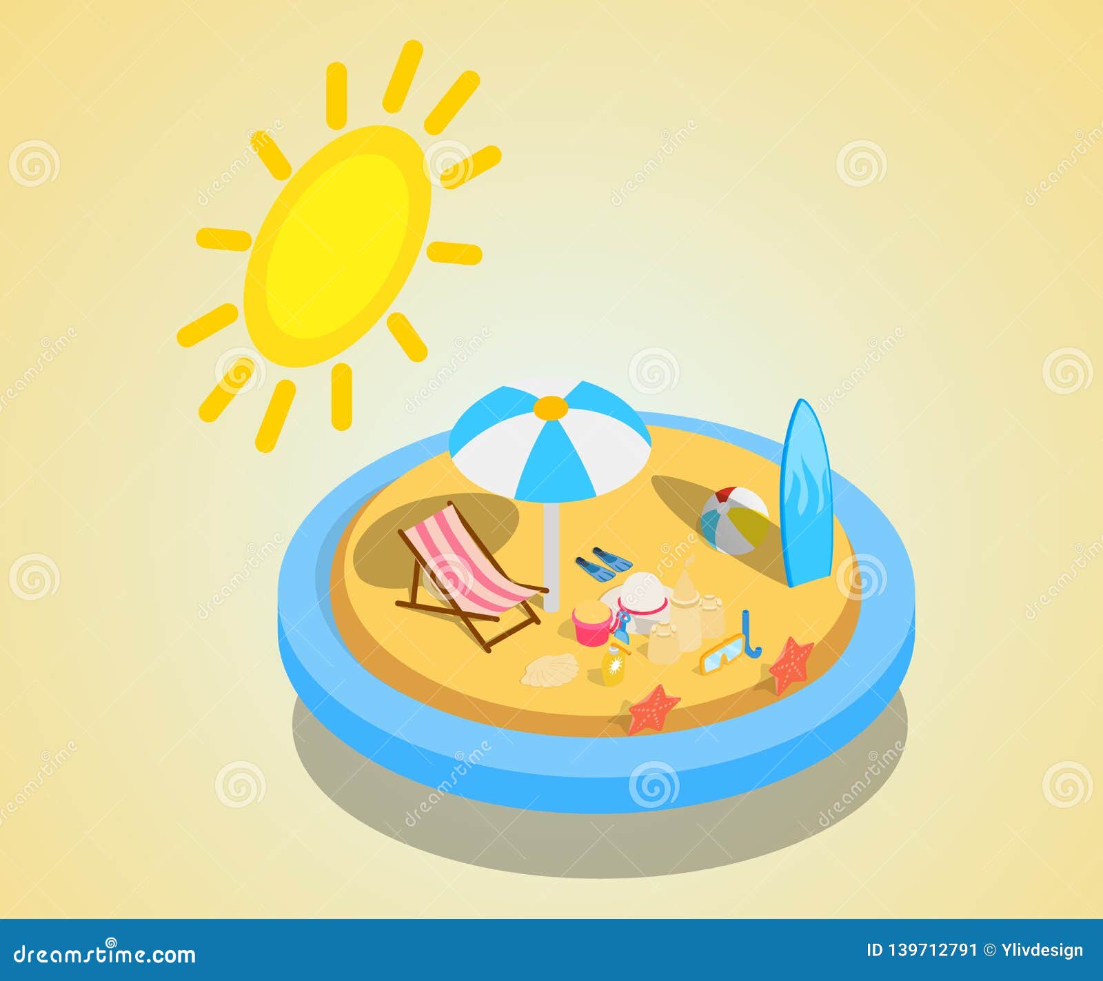 Beachfront Concept Banner, Isometric Style Stock Vector - Illustration ...