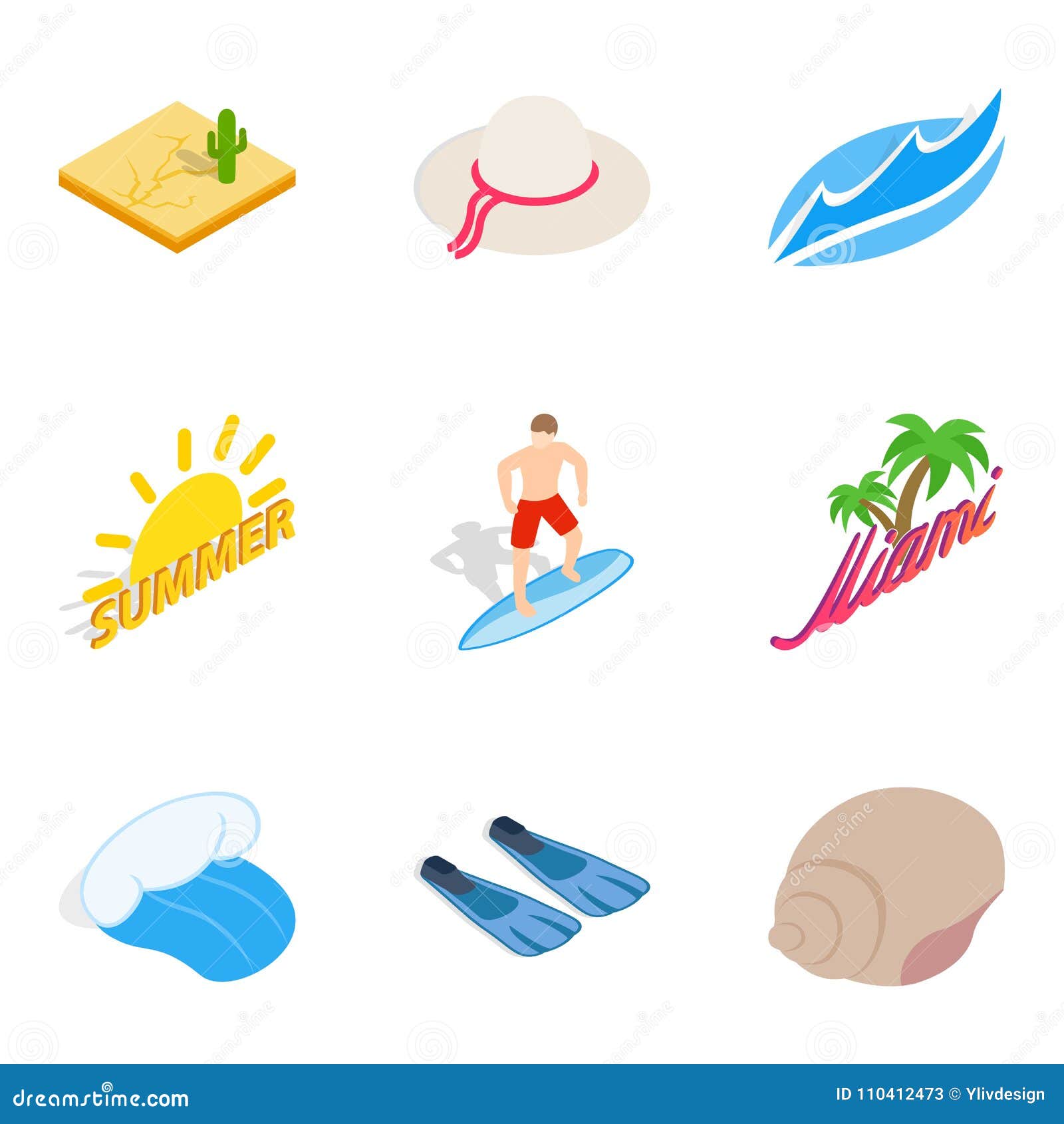 Beachfront Icons Set, Isometric Style Stock Vector - Illustration of ...