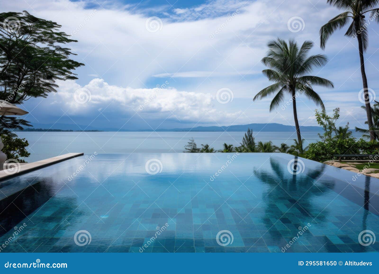 Beachfront Infinity Pool Against the Ocean View Stock Illustration ...