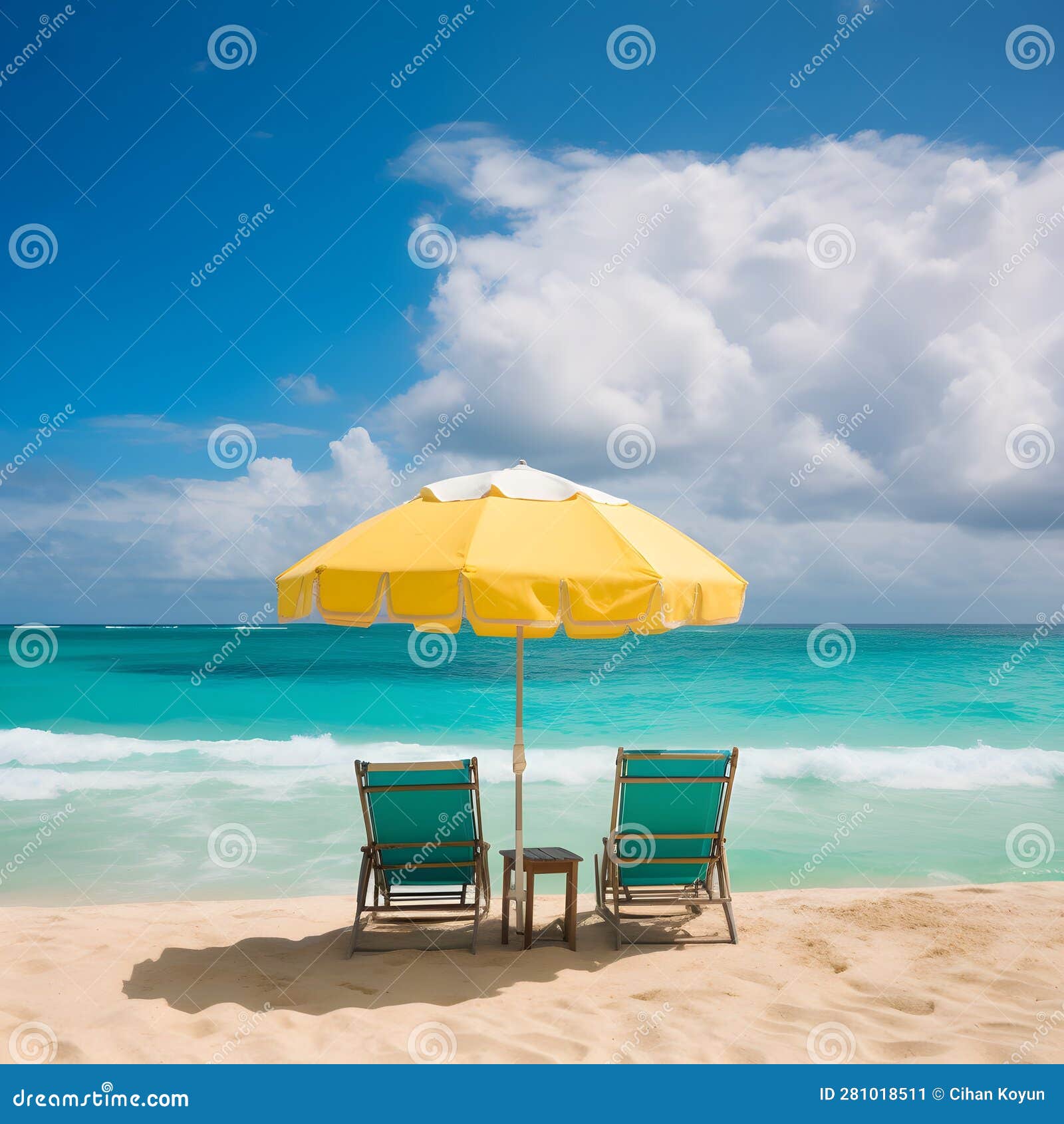 Beachfront Oasis, Sandy Beach, Whimsical Clouds, and Refreshing Ocean ...