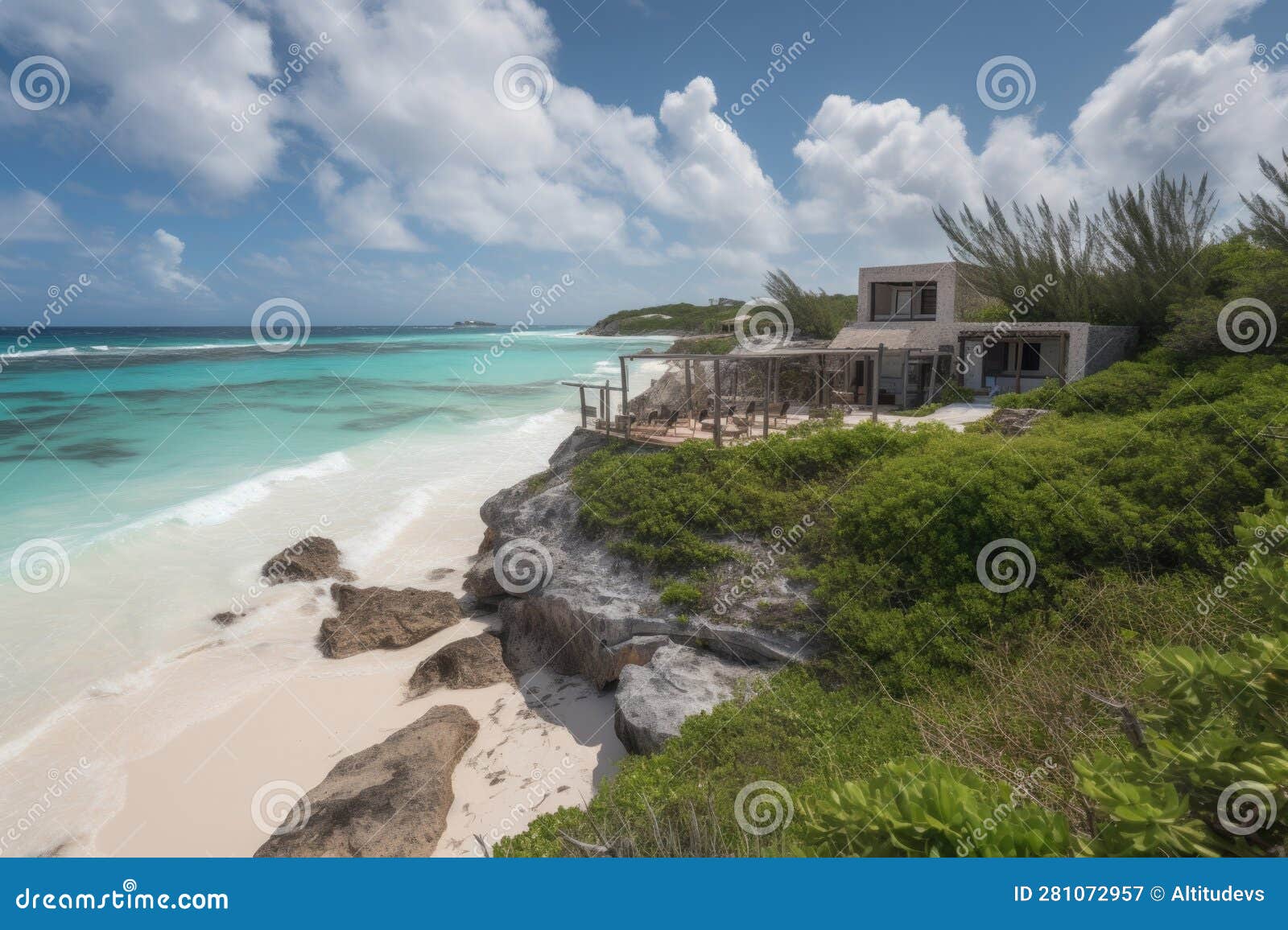 Beachfront Oasis Surrounded by Crystal-clear Waters and White Sands ...