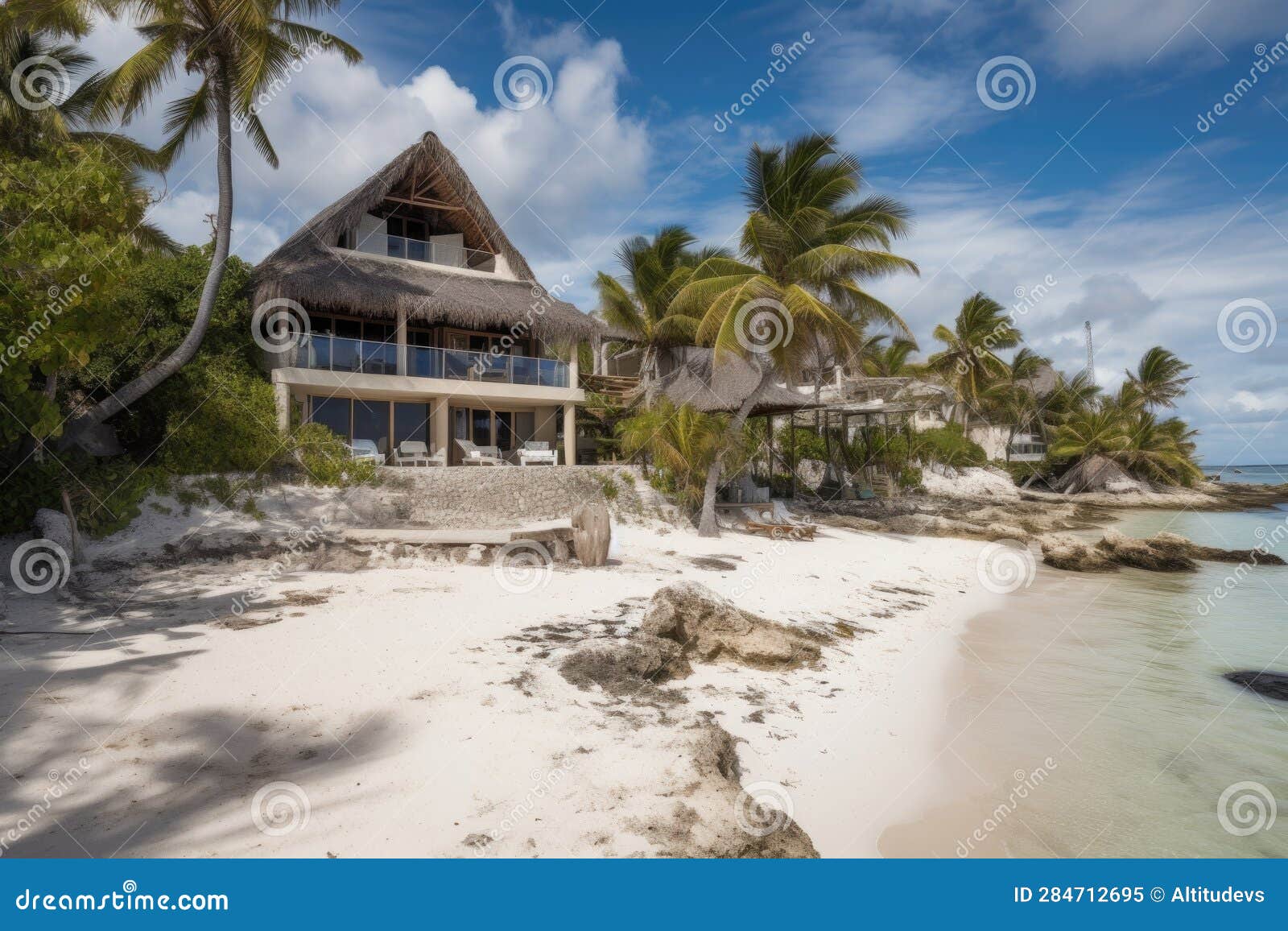 Beachfront Oasis Surrounded by Crystal-clear Waters and White Sands ...