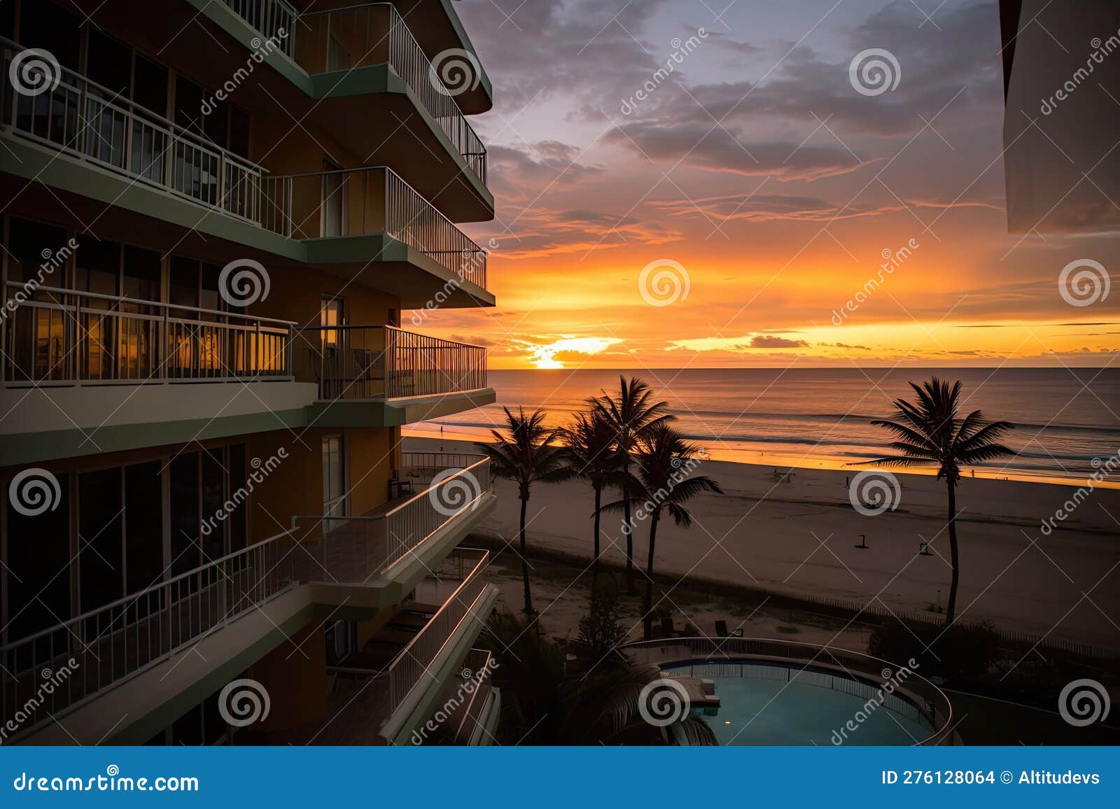 Beachfront Resort, with View of the Sunset Over the Ocean Stock ...