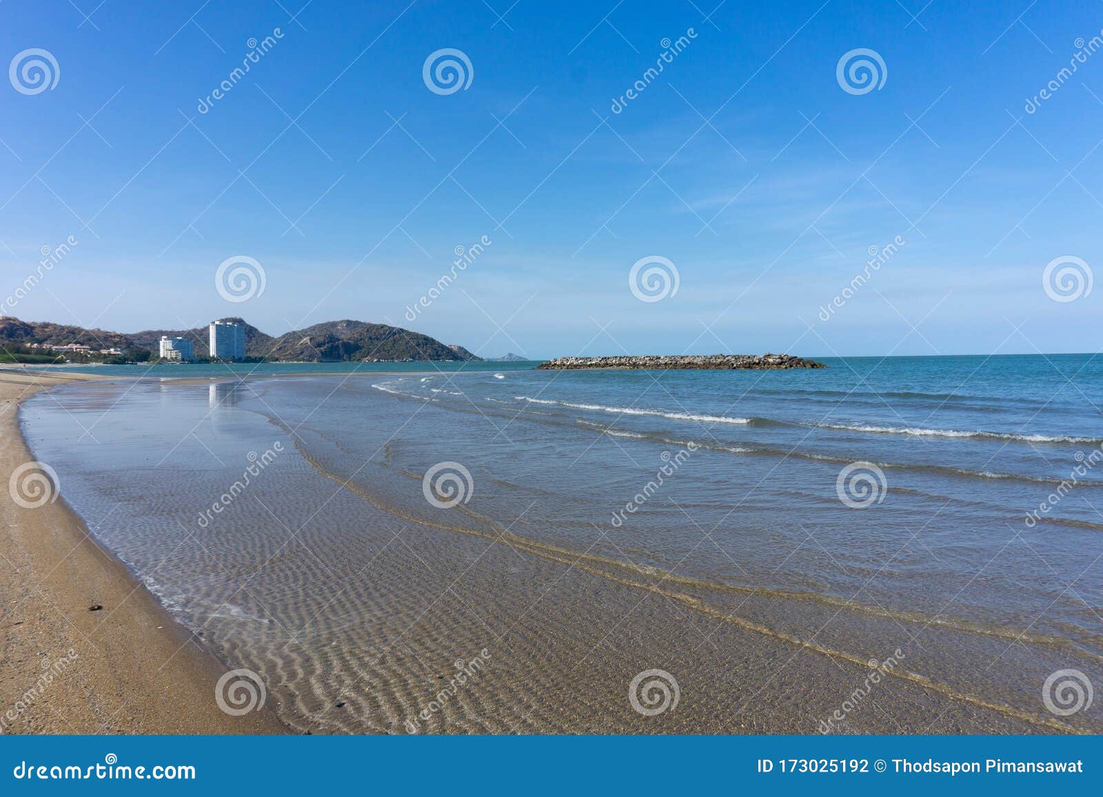 Beachfront with Sandy Beaches and Blue Skies Stock Photo - Image of ...