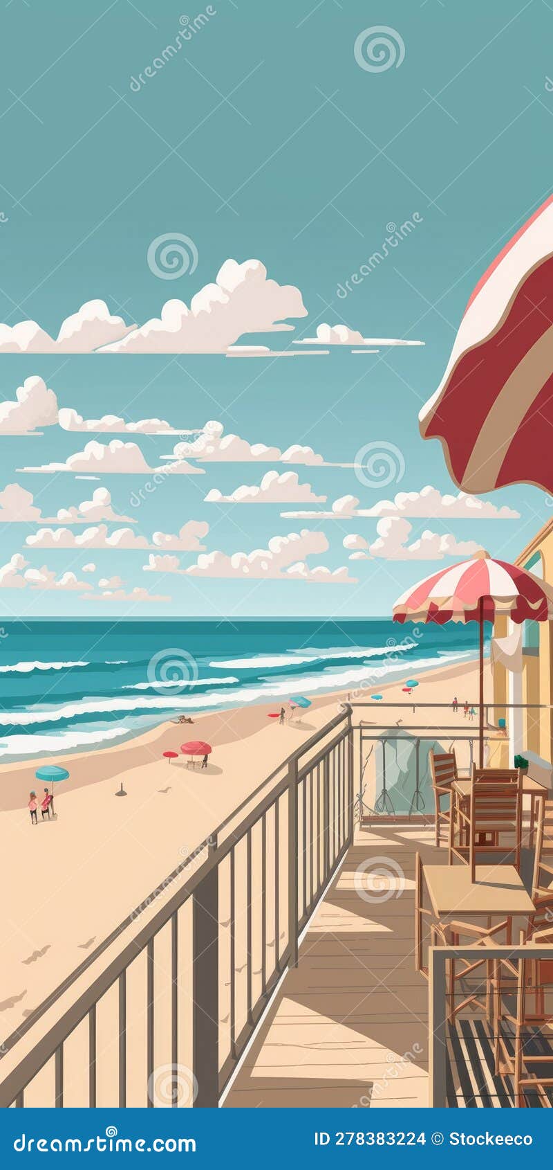 Beachfront Scene Illustration - Flat 2d Design Stock Illustration ...