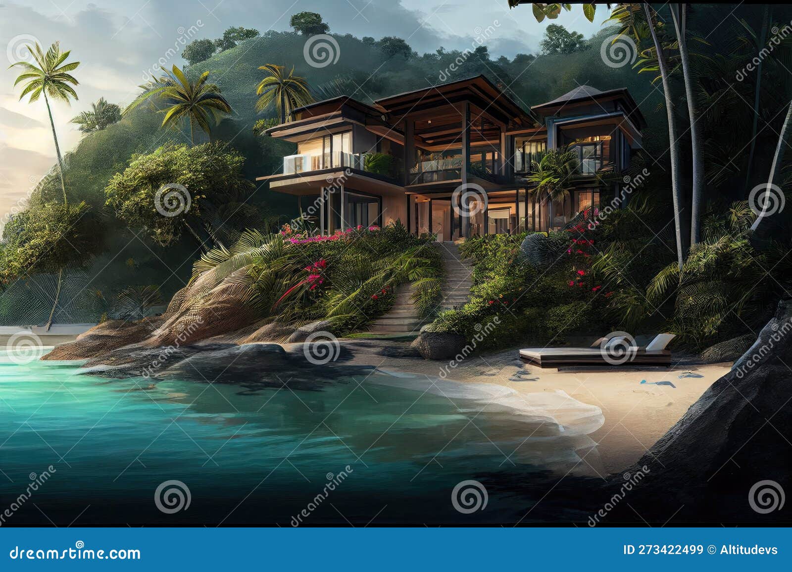 Beachfront Villa with Infinity Pool, Surrounded by Tropical Foliage ...